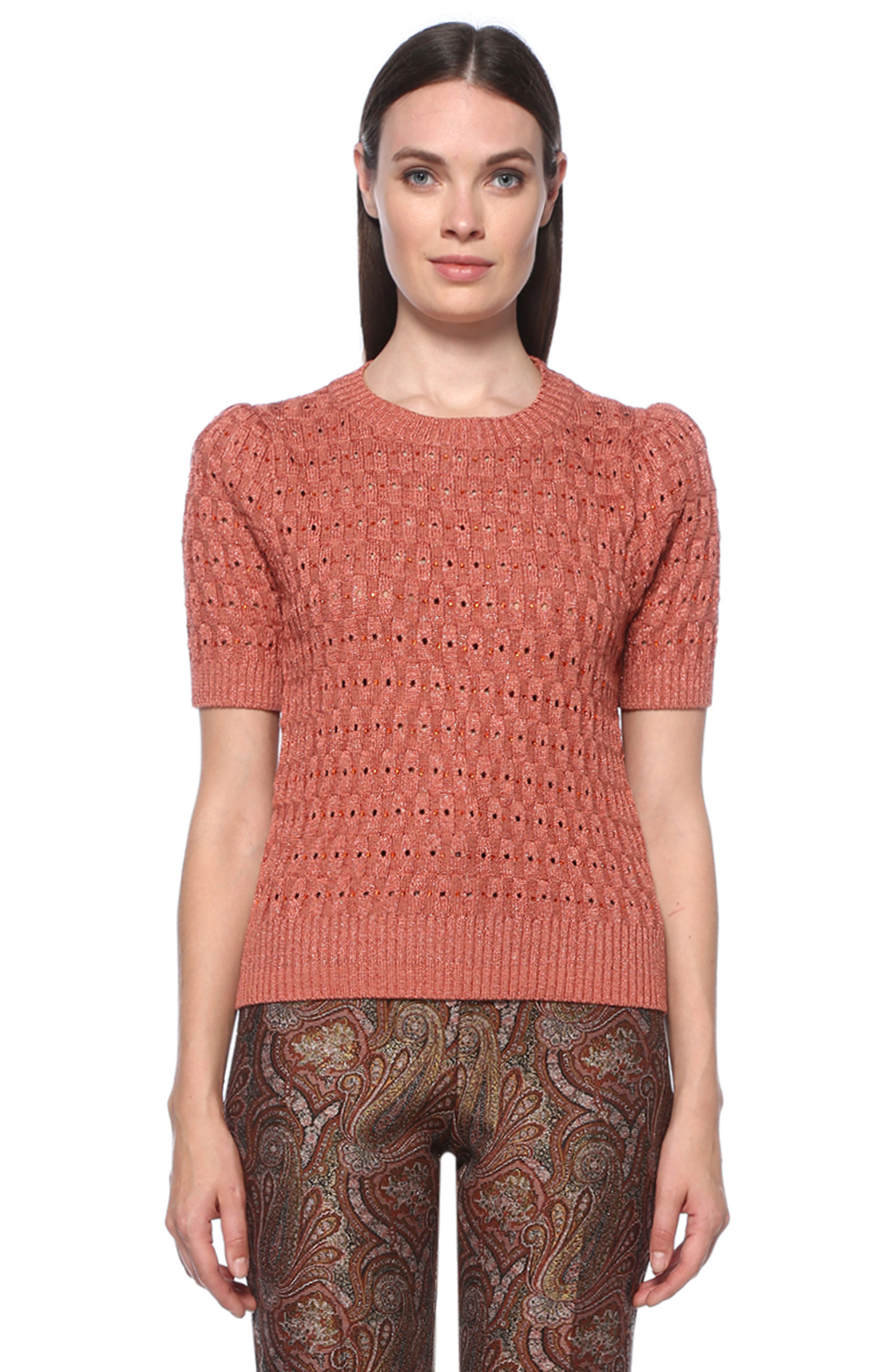 Regular Fit Somon Ajürlü Kısa Kollu Kazak Regular Fit Somon Ajürlü Kısa Kollu Kazak