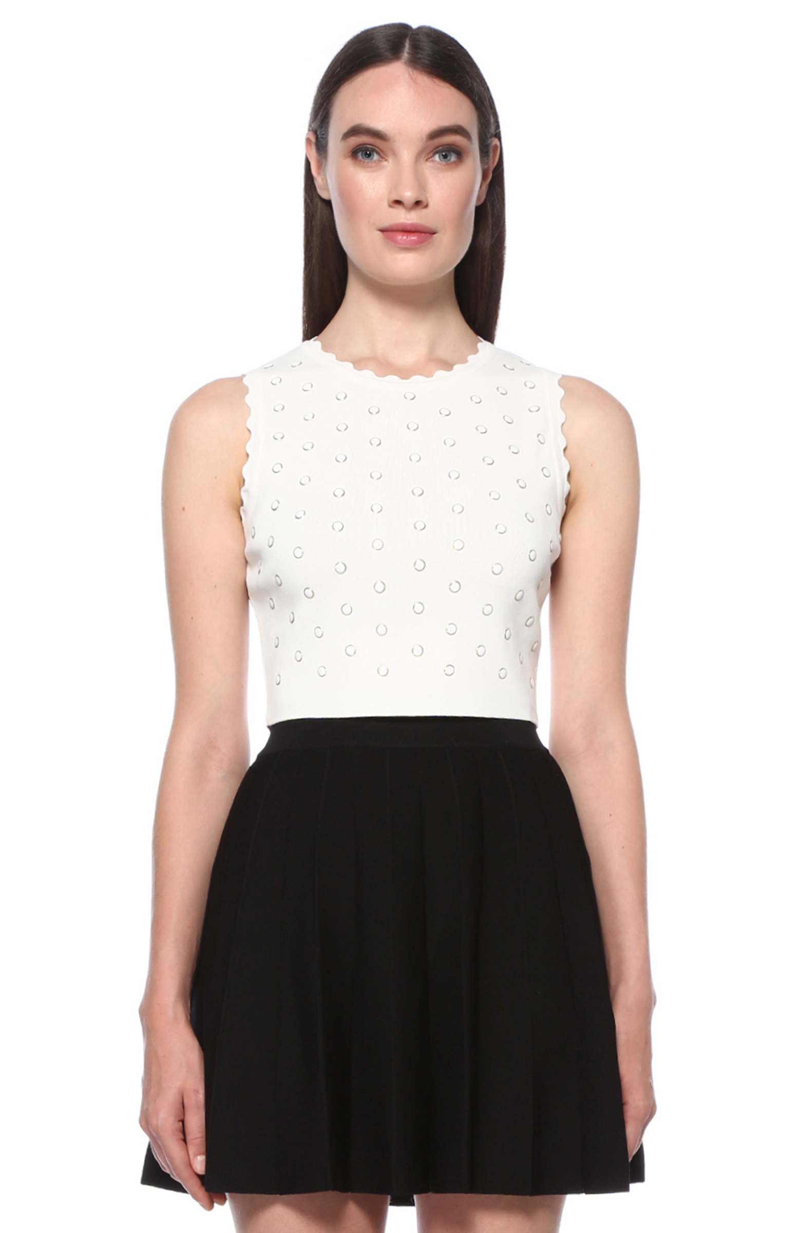 Regular Fit Beyaz Zımba Dokulu Kazak