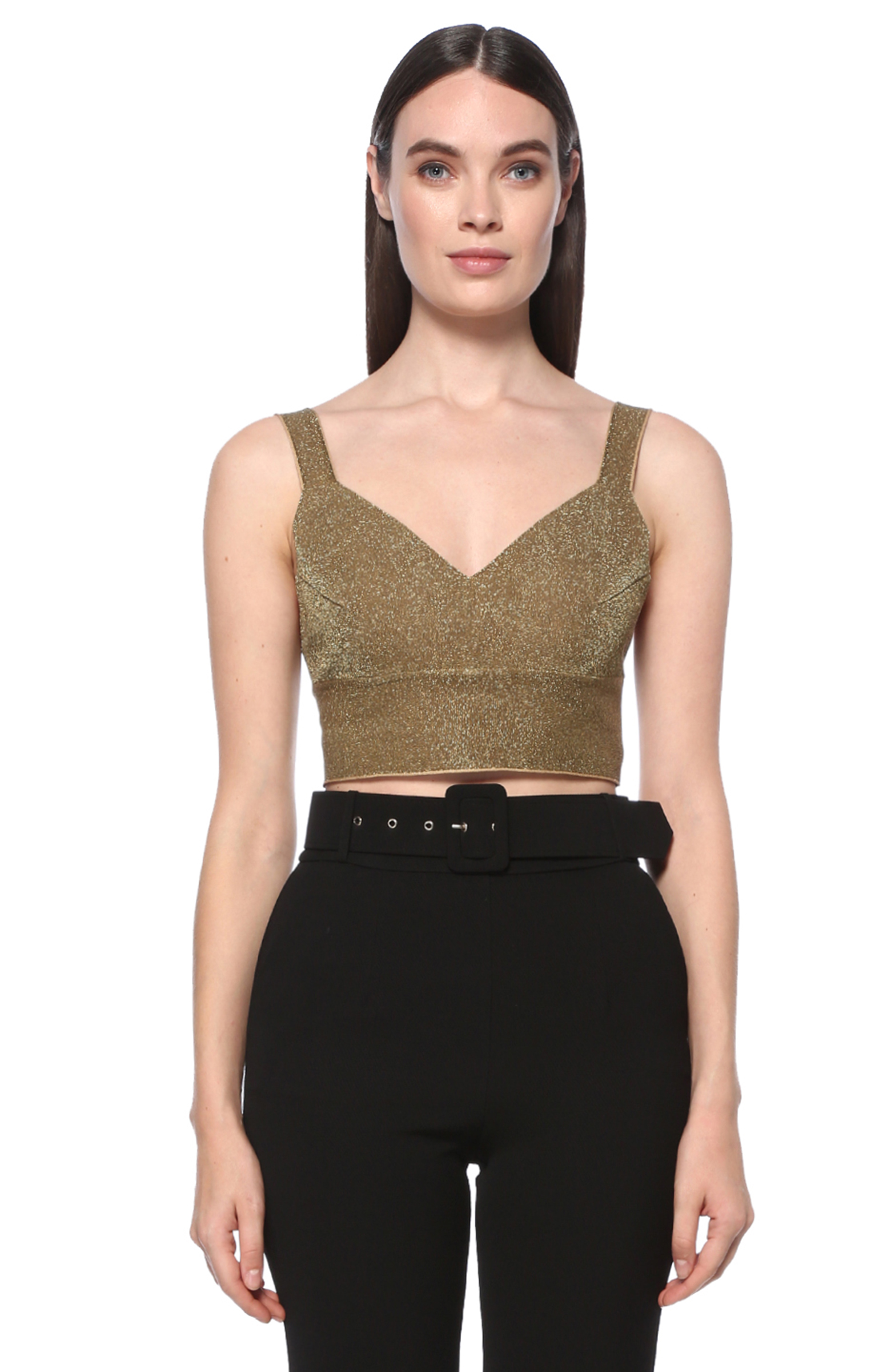 Slim Fit Bej Parlak Dokulu Crop Triko Slim Fit Bej Parlak Dokulu Crop Triko