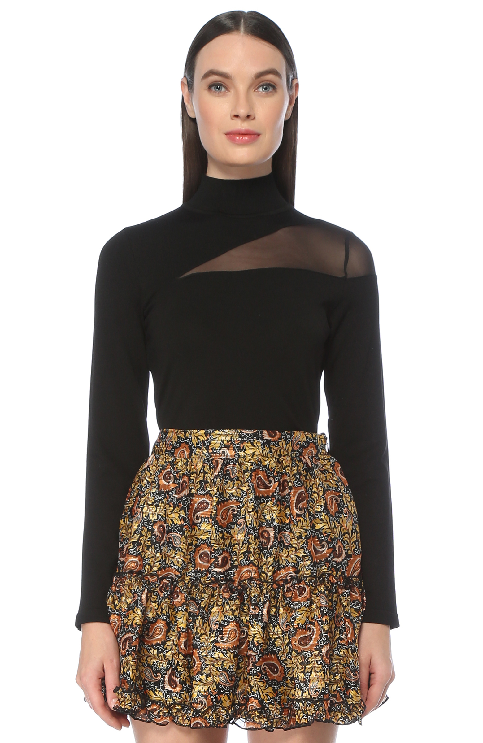 Slim Fit Siyah Transparan Dokulu Kazak Slim Fit Siyah Transparan Dokulu Kazak