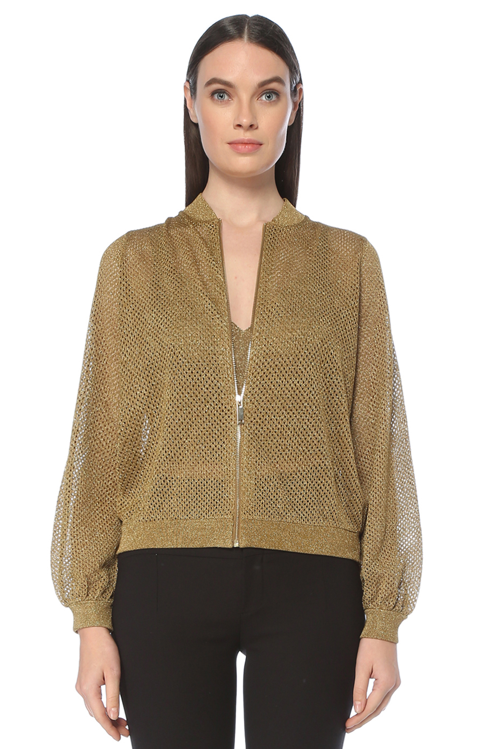 Slim Fit Gold Delik Dokulu Hırka Slim Fit Gold Delik Dokulu Hırka