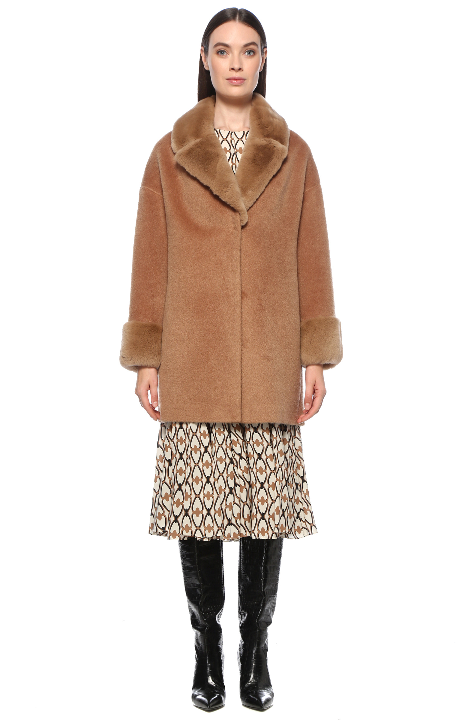 Regular Fit Camel Doku Detaylı Yün Palto