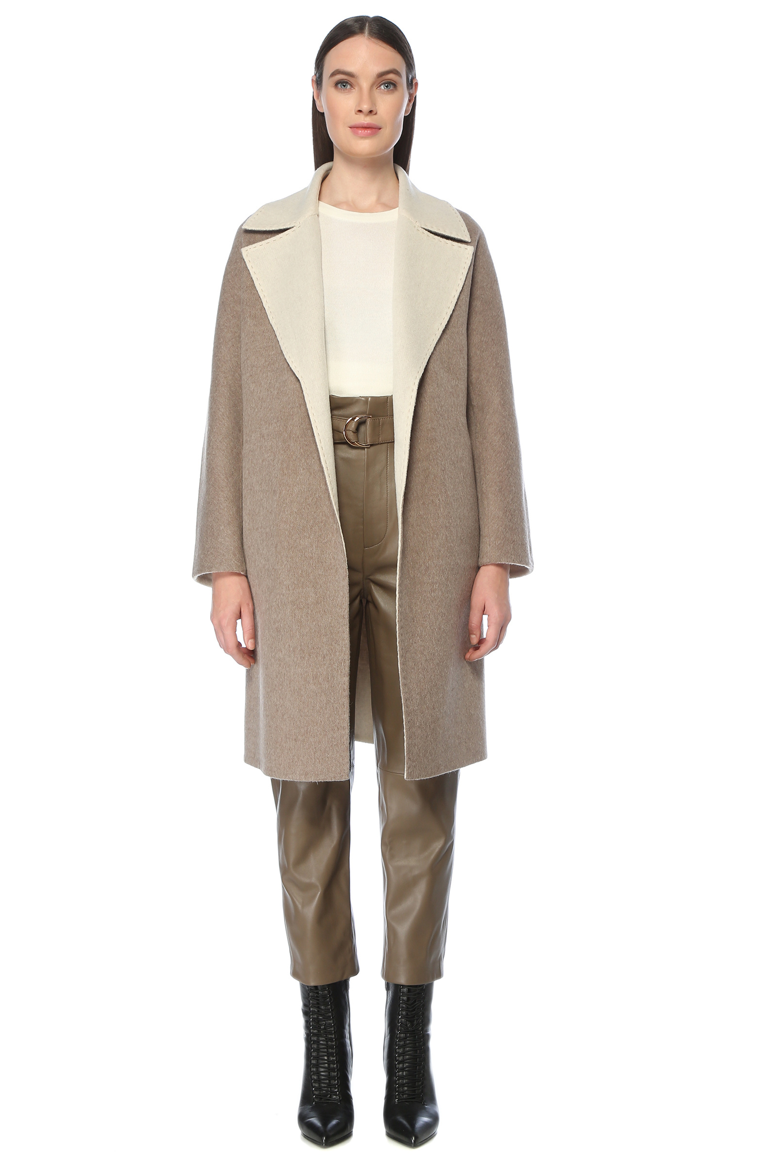 Regular Fit Bej Çift Taraflı Yün Kaban