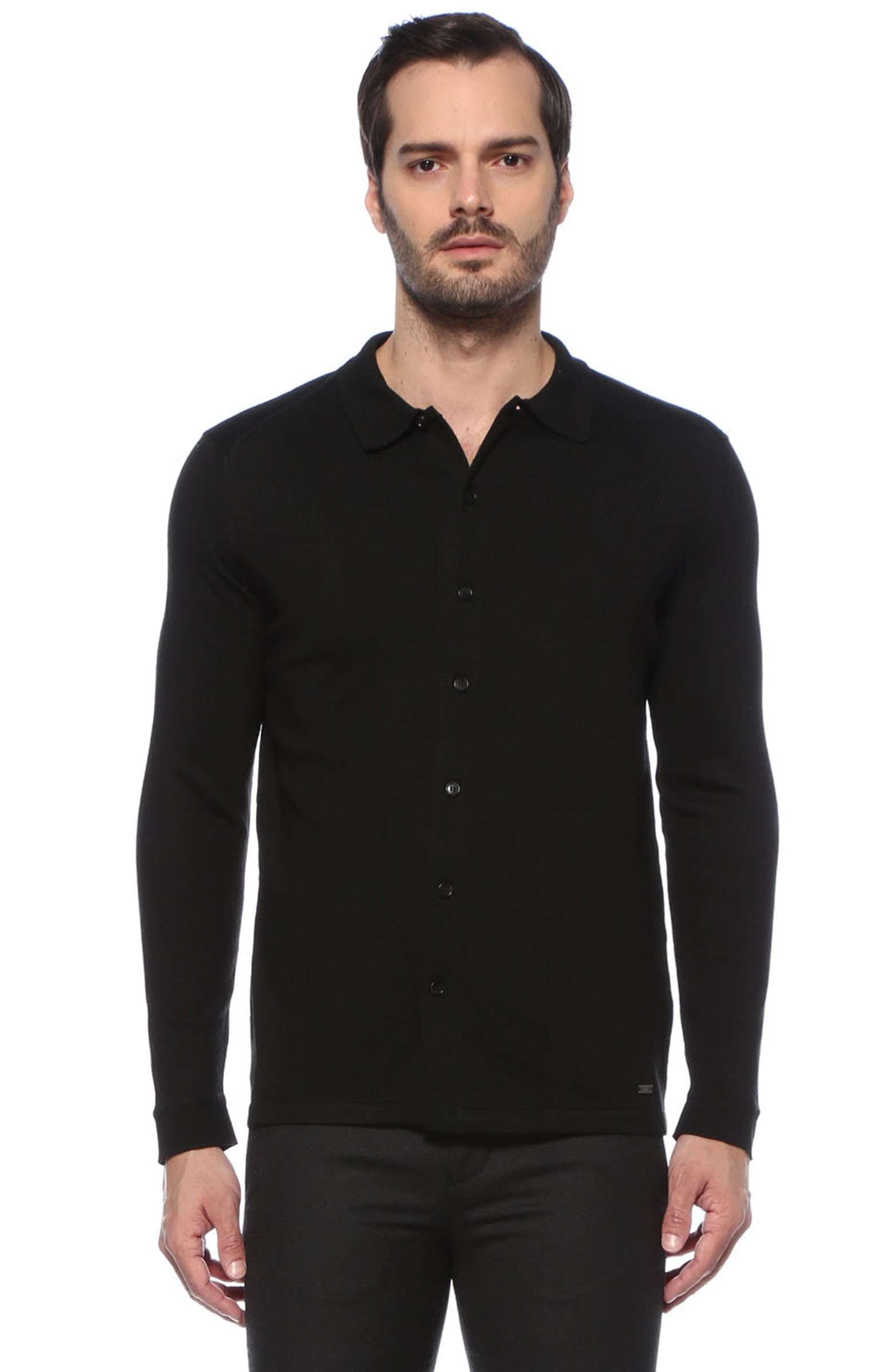 Slim Fit Siyah Polo Yaka Triko Gömlek Slim Fit Siyah Polo Yaka Triko Gömlek