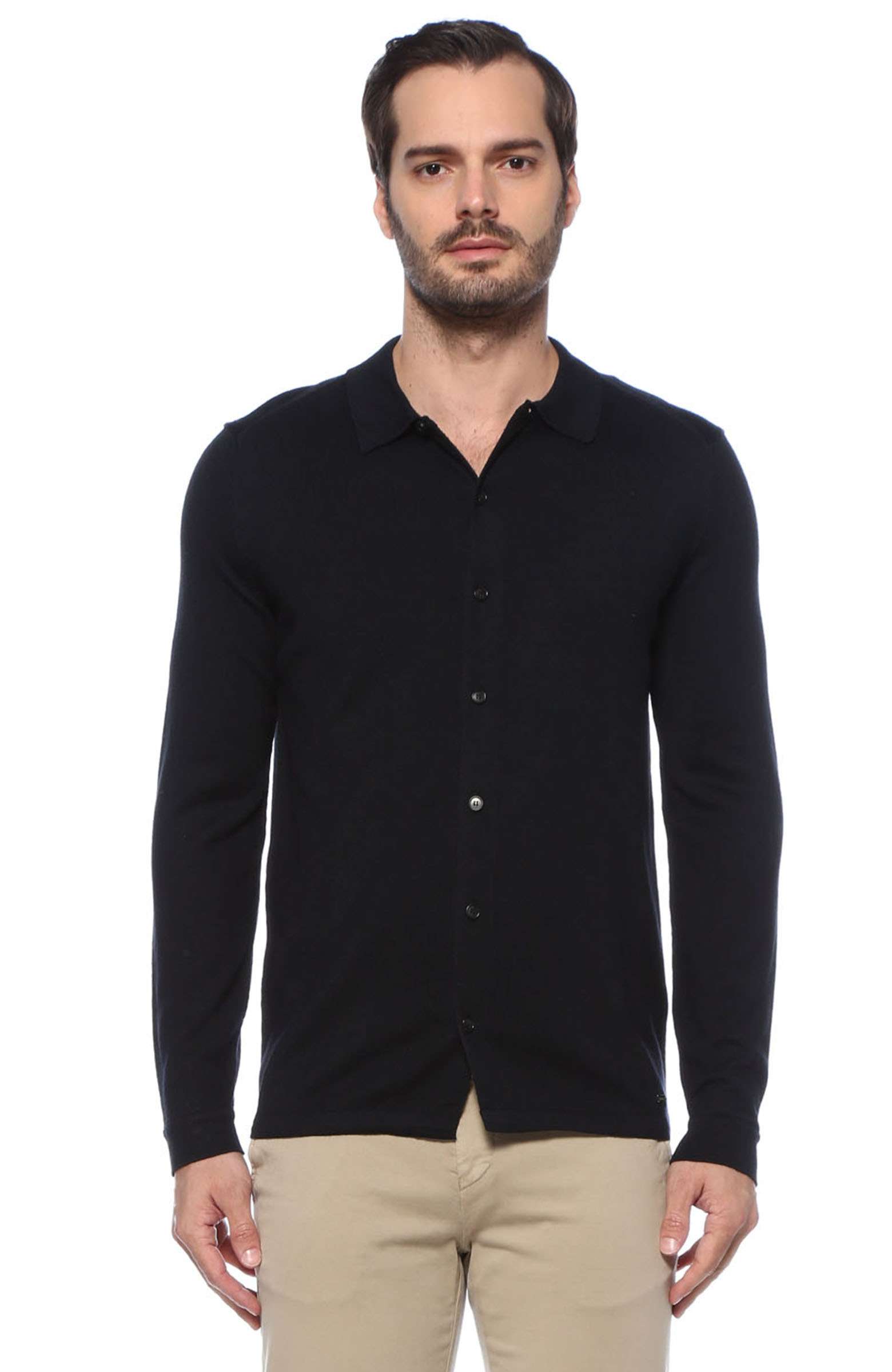Slim Fit Lacivert Polo Yaka Triko Gömlek Slim Fit Lacivert Polo Yaka Triko Gömlek