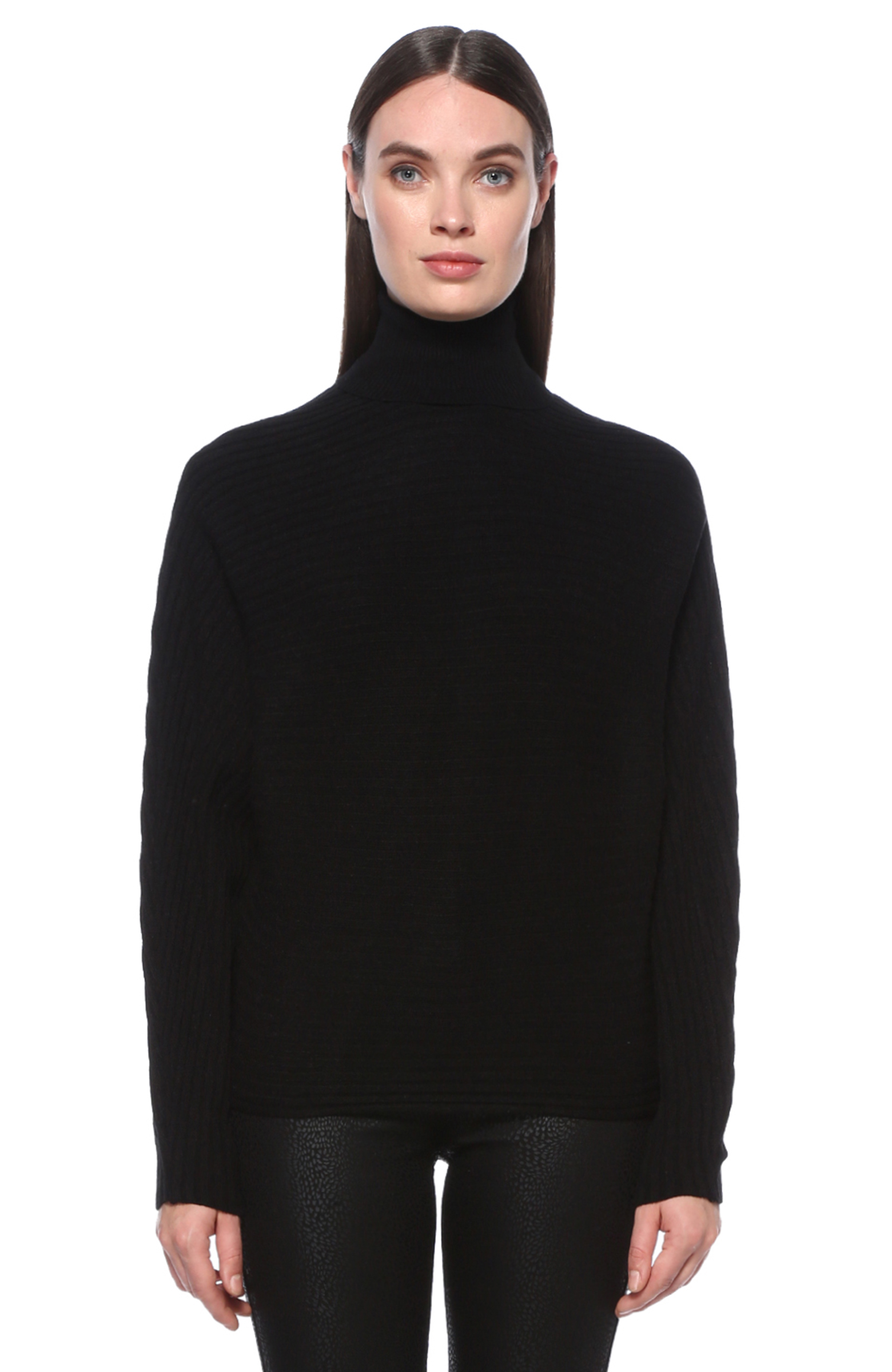 Slim Fit Siyah Balıkçı Yaka Ribli Kazak Slim Fit Siyah Balıkçı Yaka Ribli Kazak