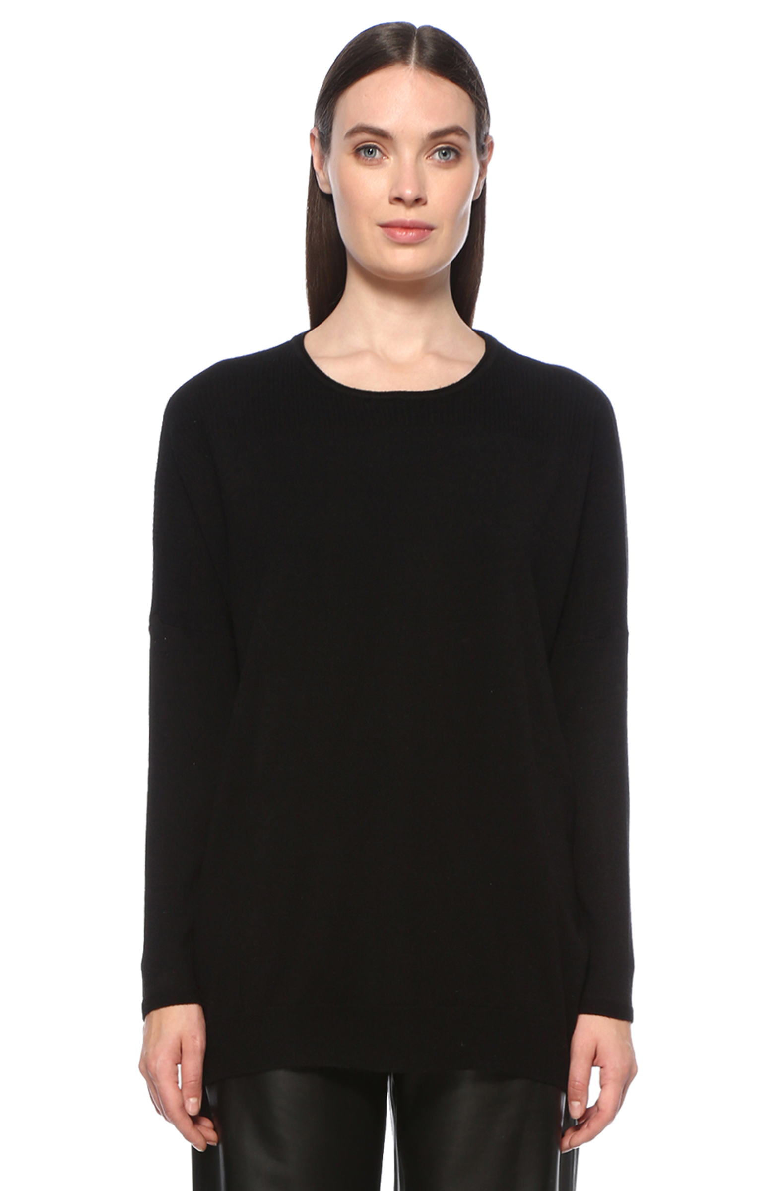 Geniş Fit Siyah Bisiklet Yaka Kazak