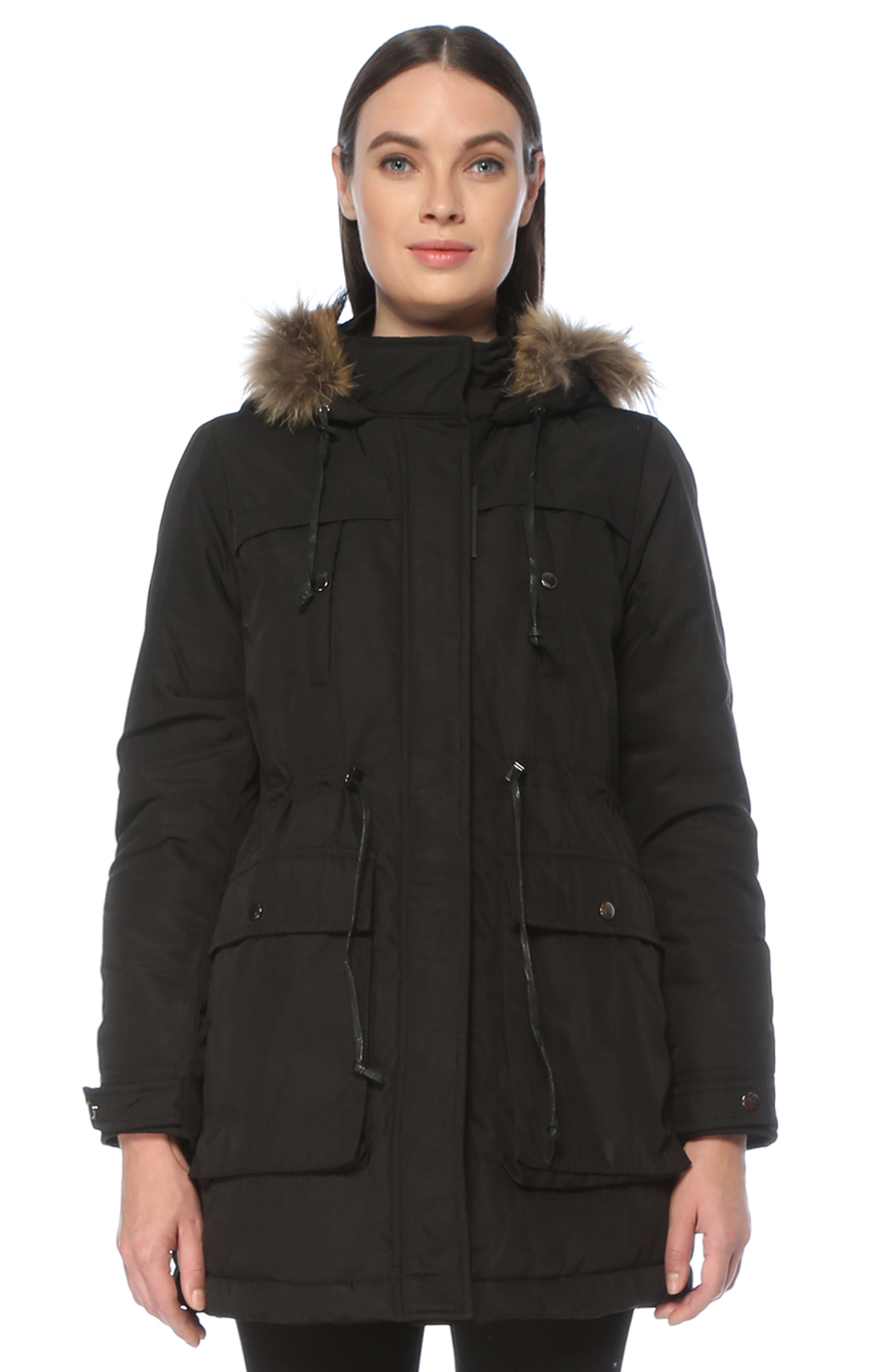 Basic Fit Siyah Kapüşonlu Parka