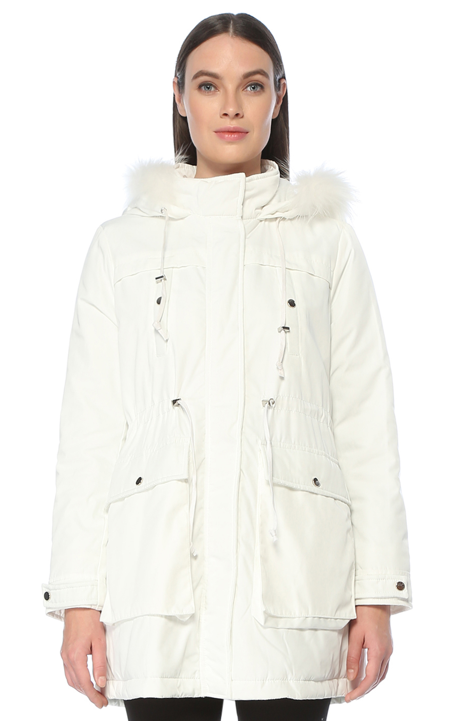 Basic Fit Beyaz Kapüşonlu Parka Basic Fit Beyaz Kapüşonlu Parka