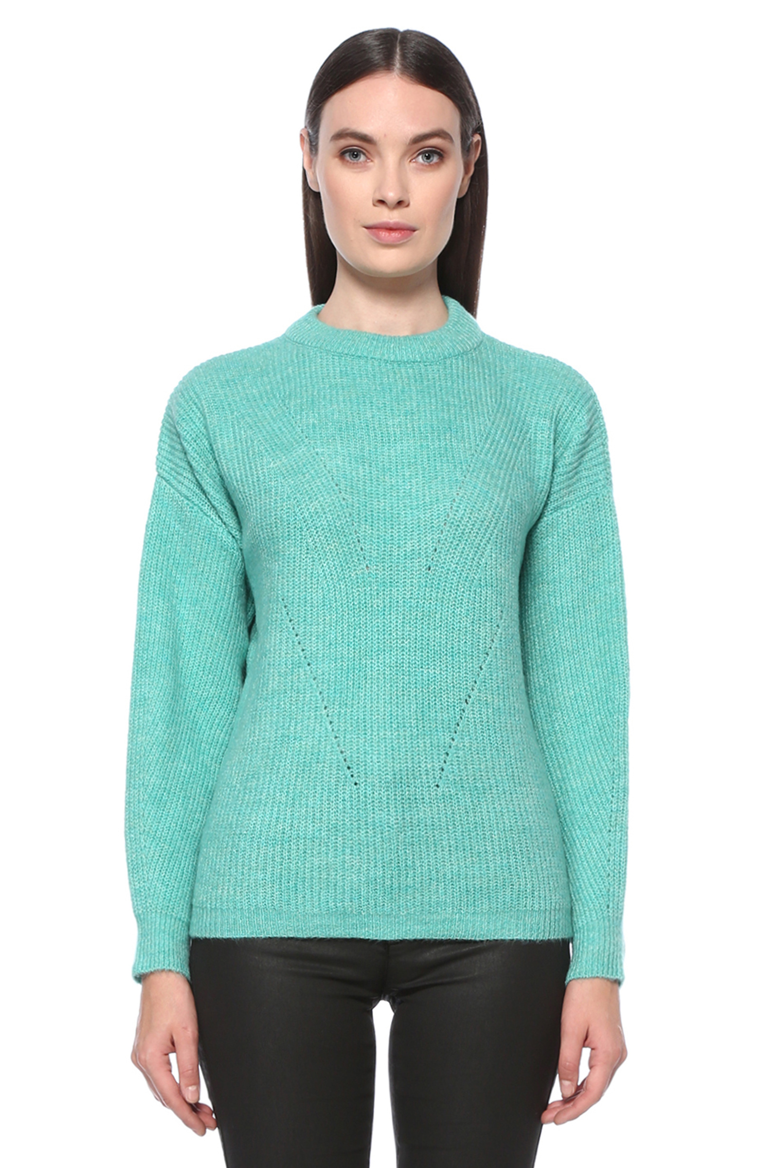 Geniş Fit Yeşil Örgü Dokulu Kazak Geniş Fit Yeşil Örgü Dokulu Kazak