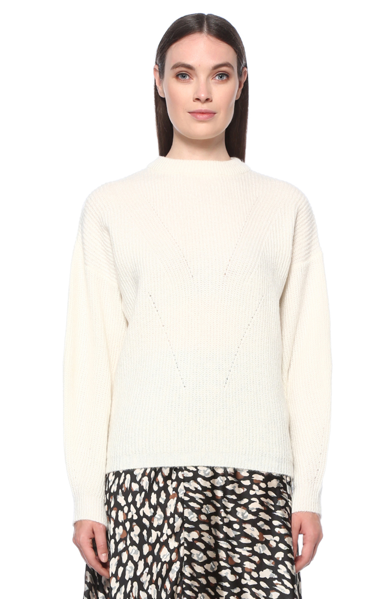 Geniş Fit Ekru Örgü Dokulu Kazak Geniş Fit Ekru Örgü Dokulu Kazak