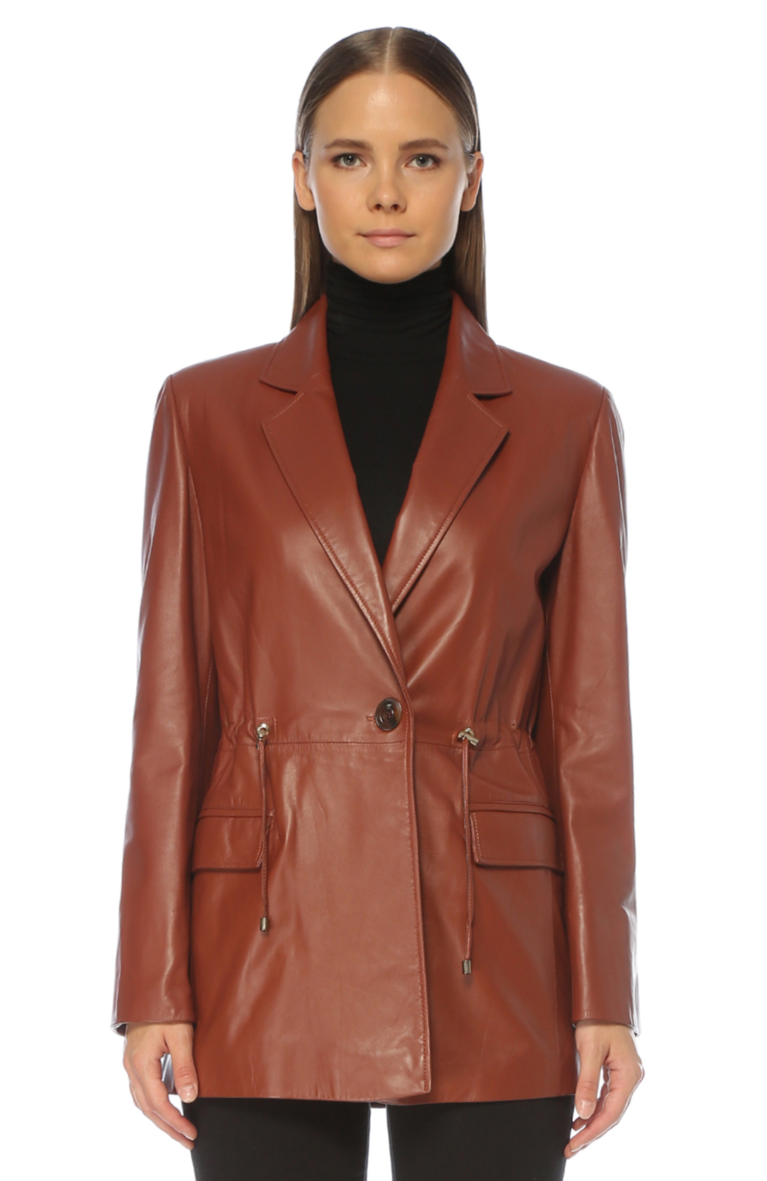 Taba Büzgü Detaylı Deri Mont