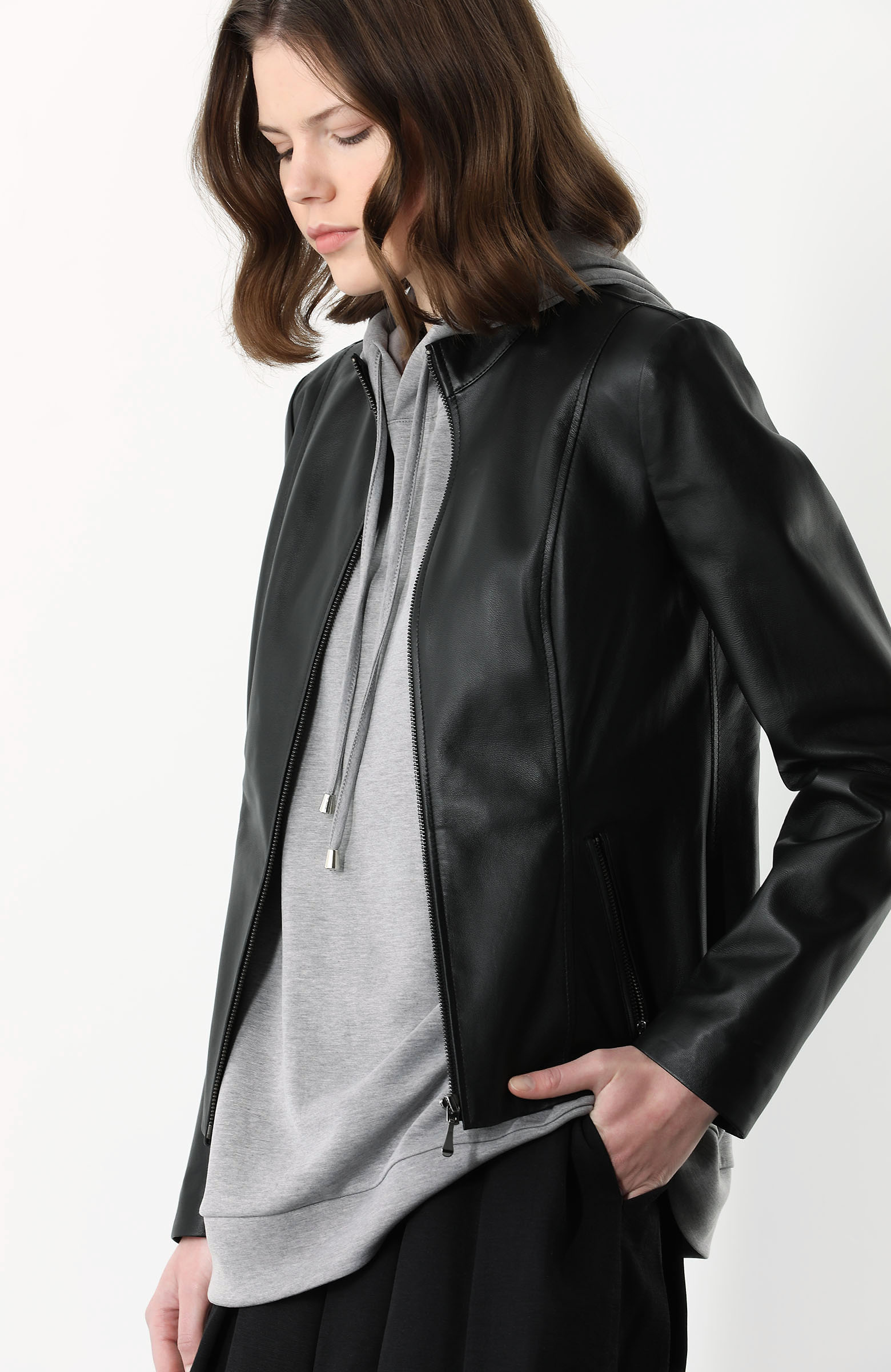 Slim Fit Siyah Deri Ceket