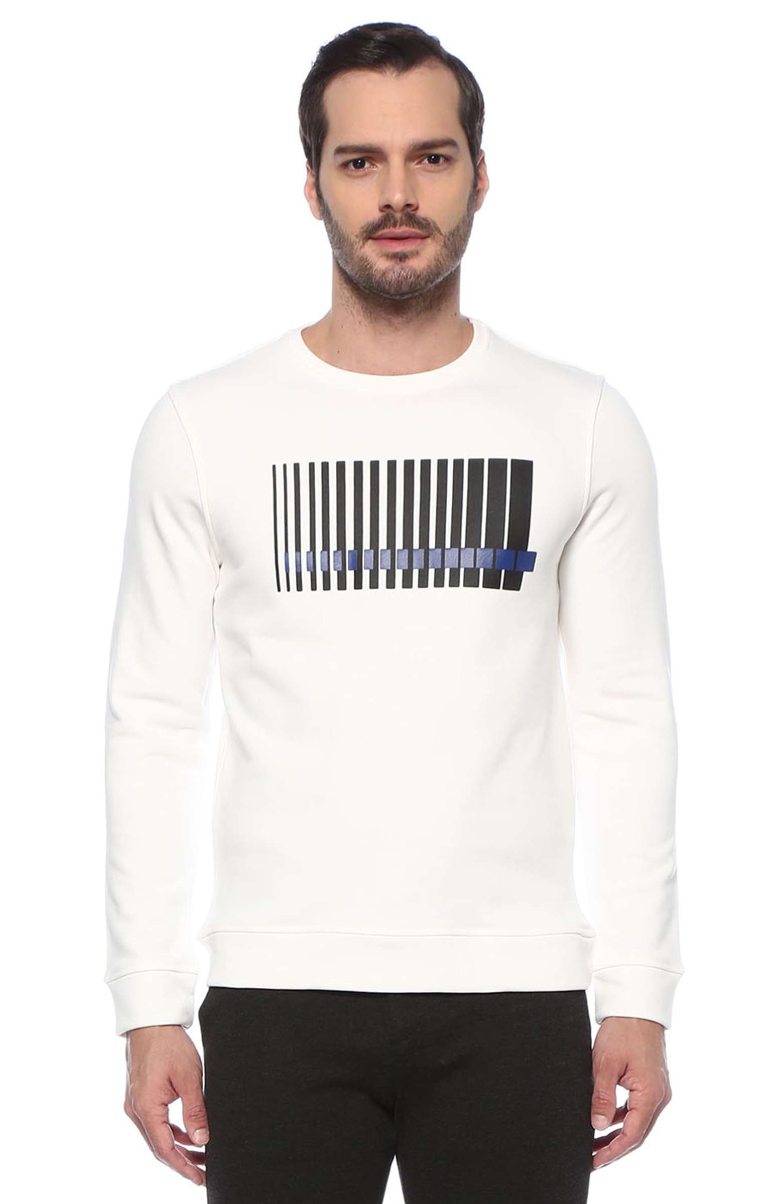 Beyaz Kabartmalı Baskılı Uzun Kollu T-shirt