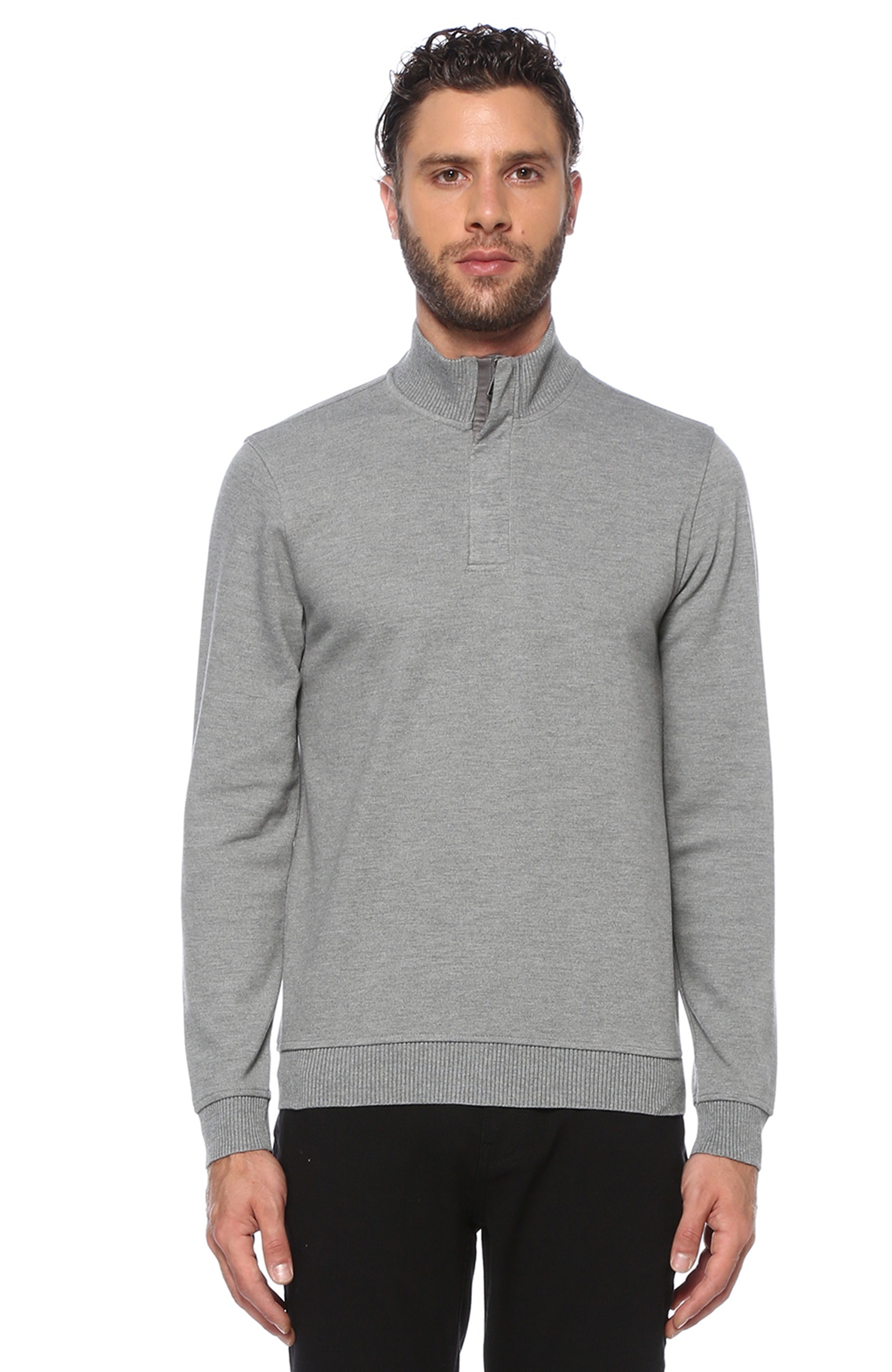 Gri Melanj Dik Yaka Sweatshirt