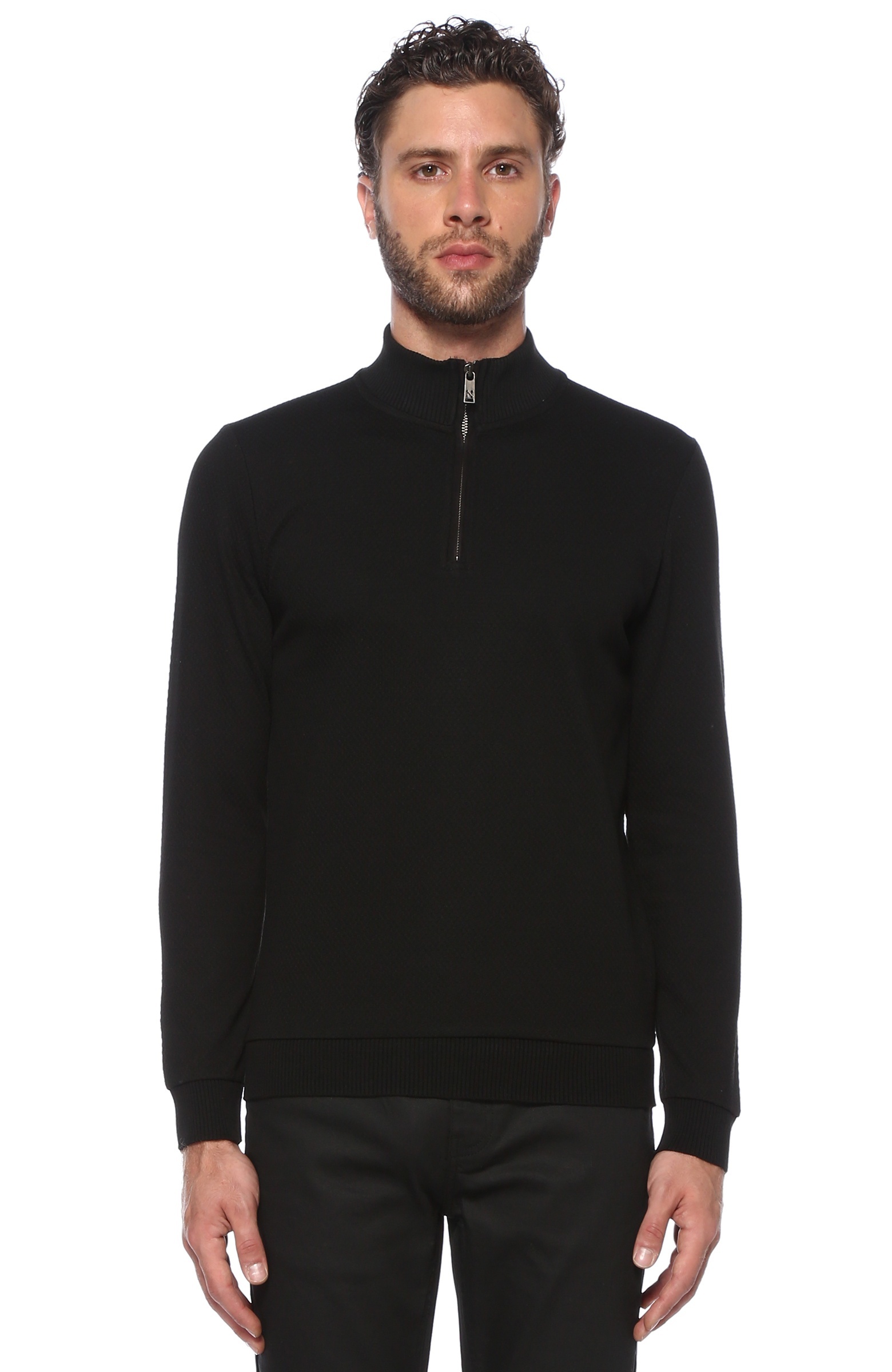 Siyah Dik Yaka Sweatshirt