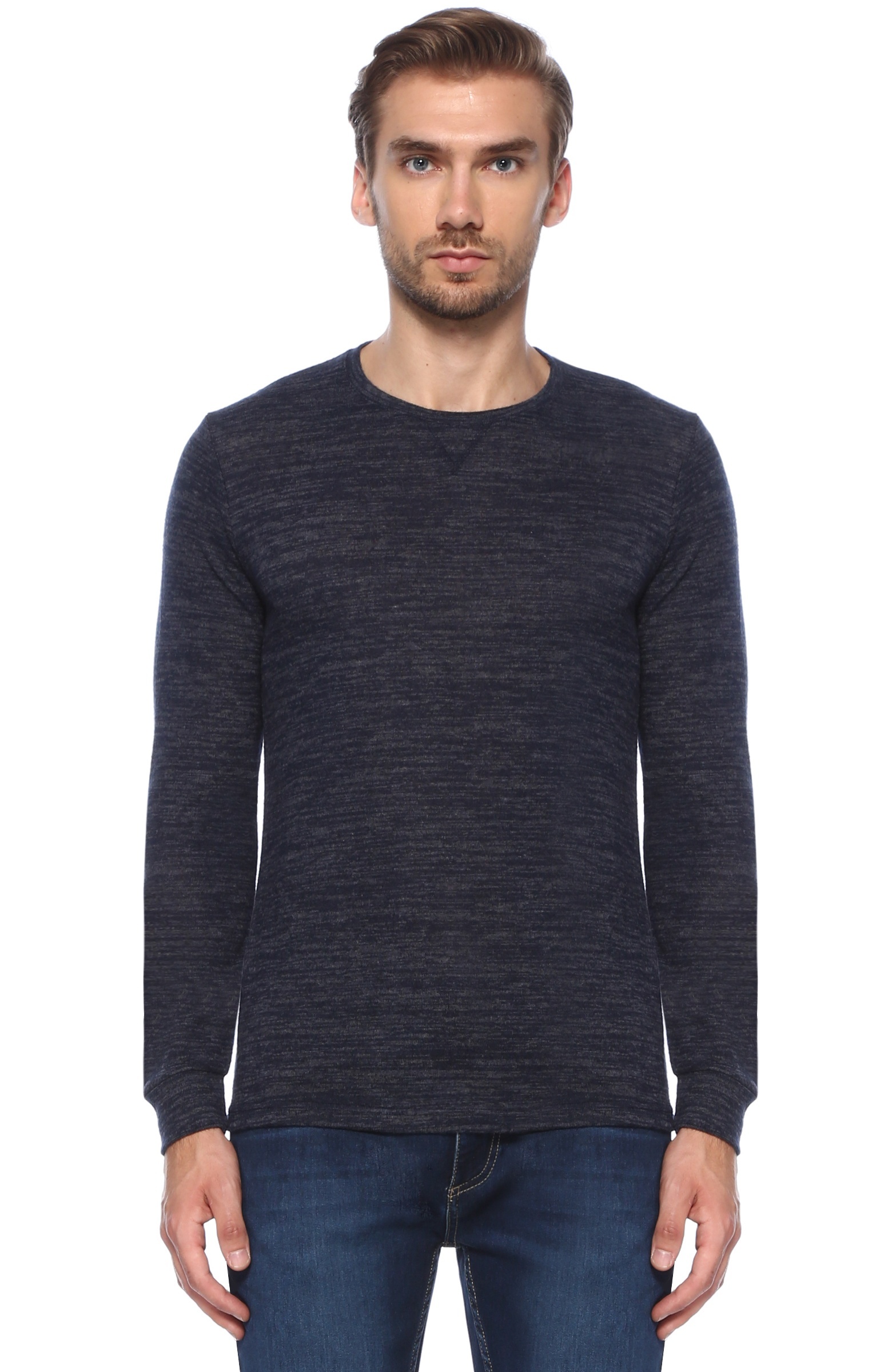 Lacivert Bisiklet Yaka Sweatshirt