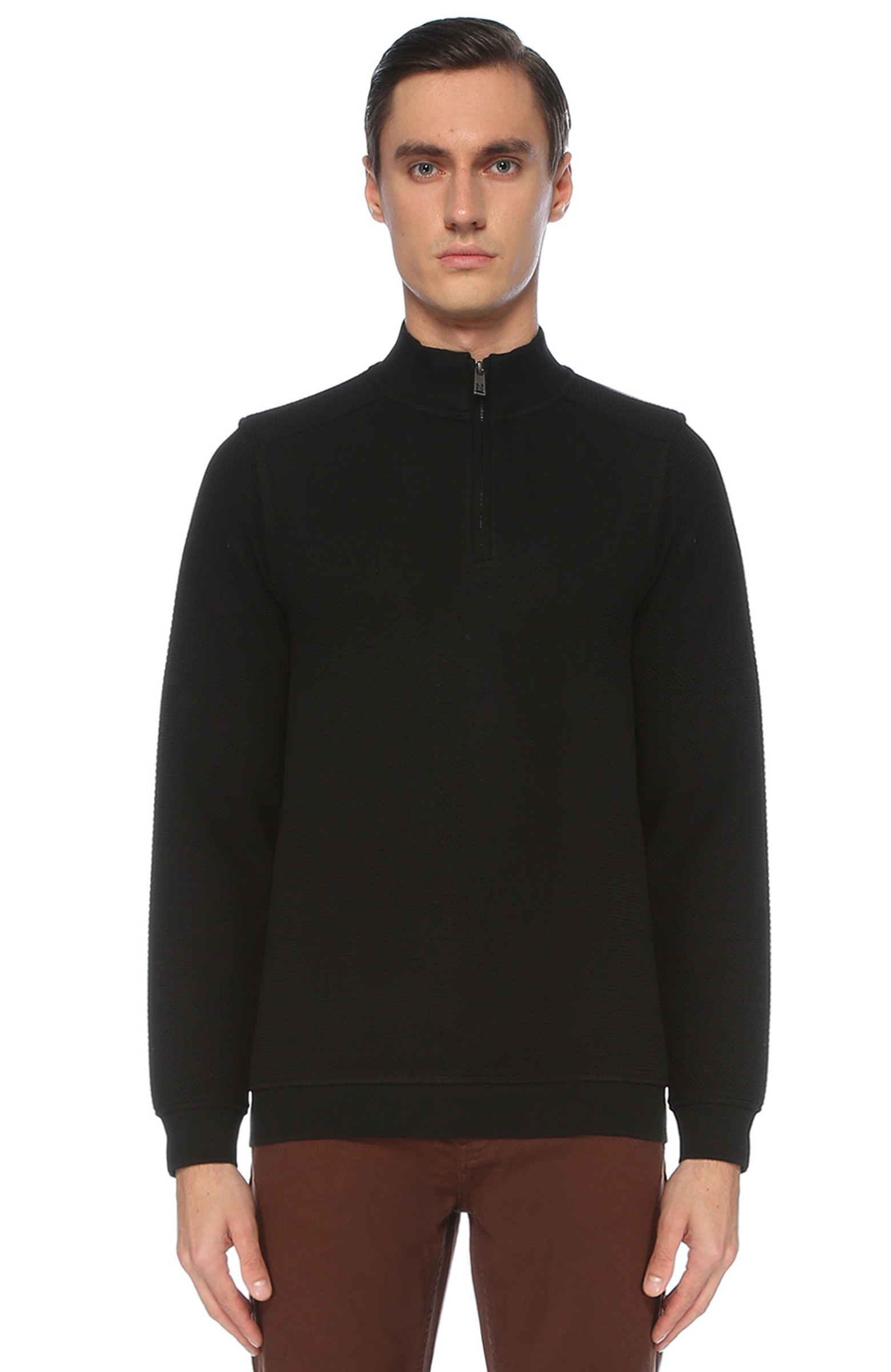 Slim Fit Siyah Yakası Fermuarlı Sweatshirt Slim Fit Siyah Yakası Fermuarlı Sweatshirt