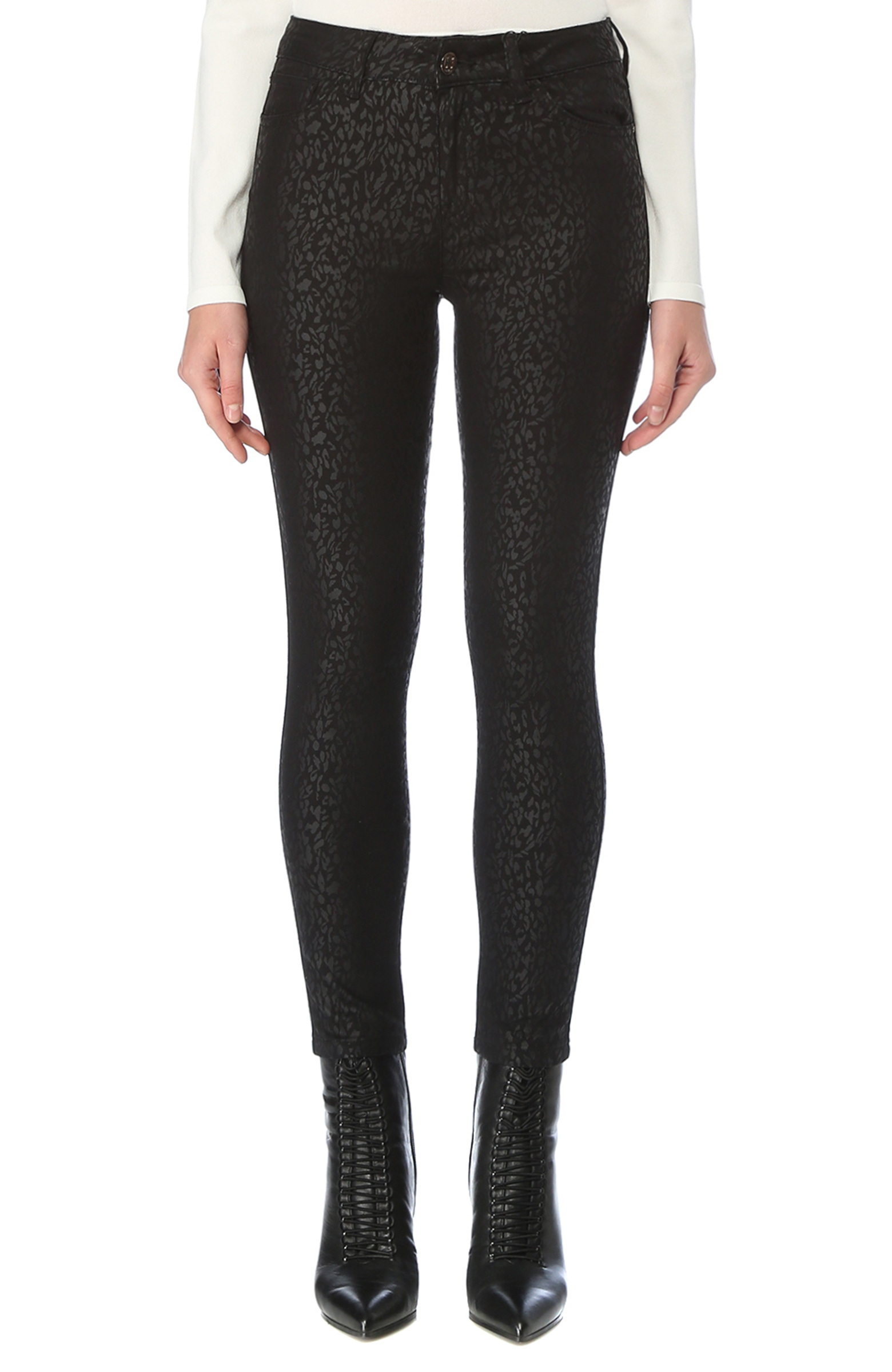 Slim Fit Siyah Leopar Desenli Pantolon