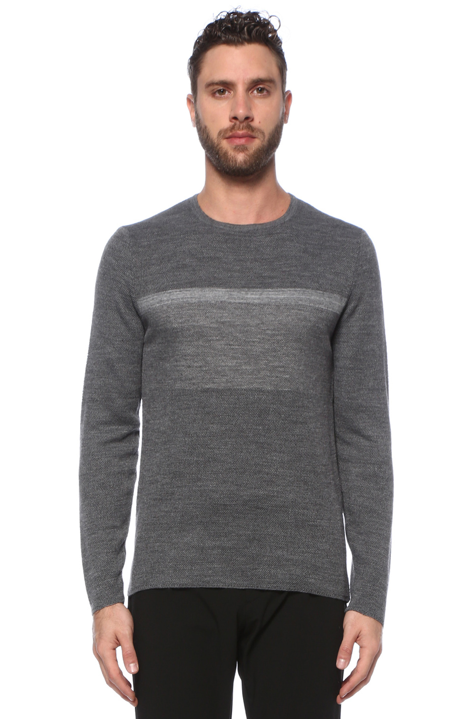 Gri Çizgi Detaylı Yün Kazak Gri Çizgi Detaylı Yün Kazak