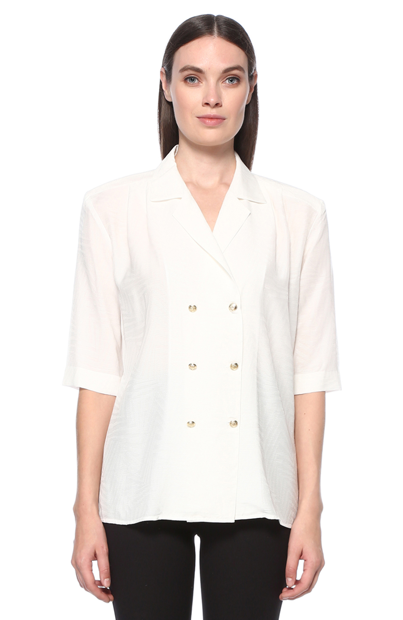 Regular Fit Ekru Desenli Kruvaze Gömlek Regular Fit Ekru Desenli Kruvaze Gömlek