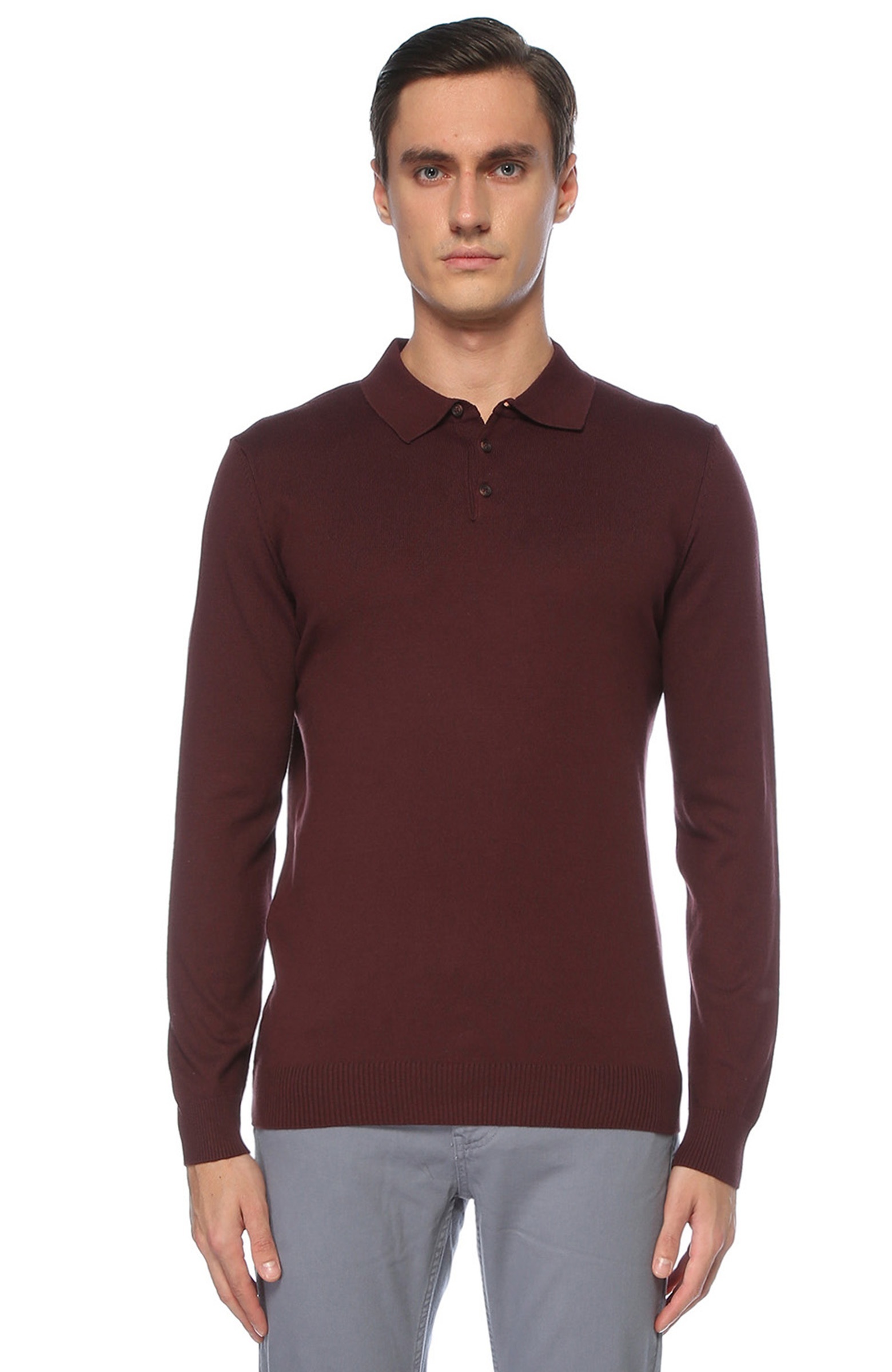 Bordo Polo Yaka Kazak Bordo Polo Yaka Kazak