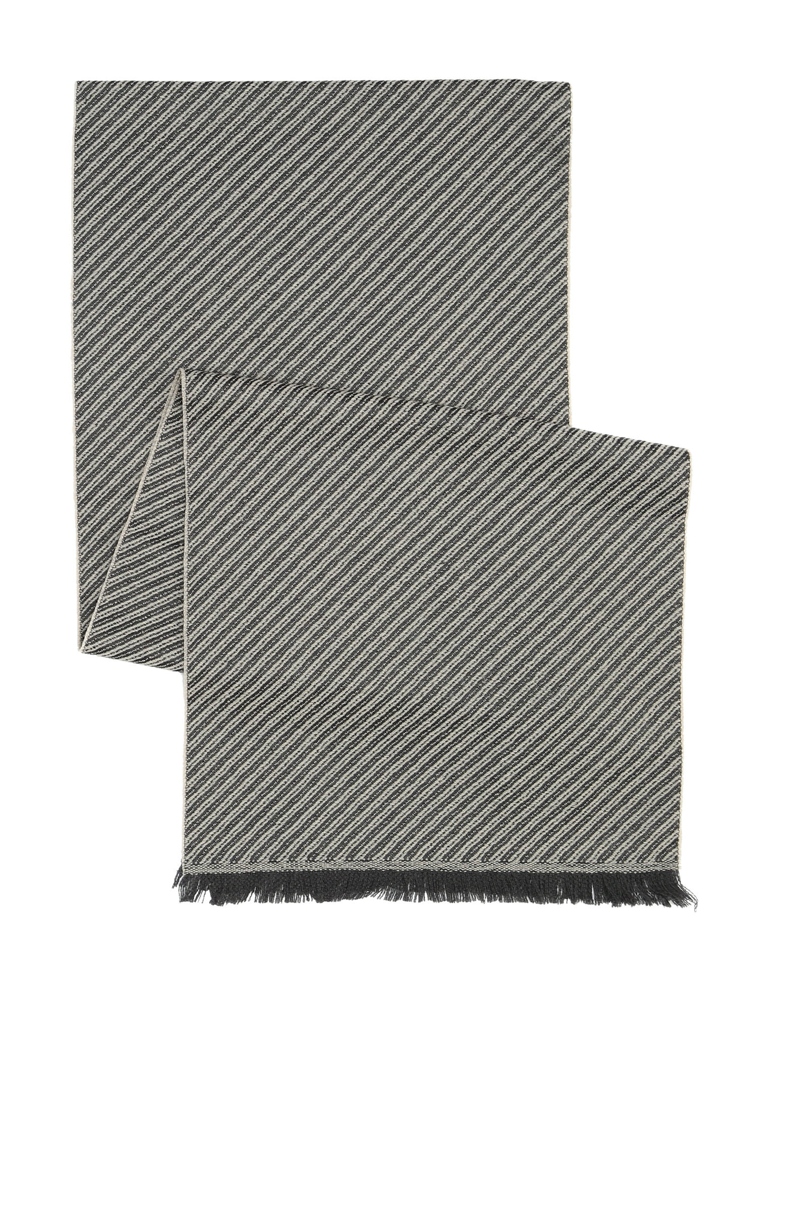 Gri Çizgili Püsküllü Erkek Yün Atkı