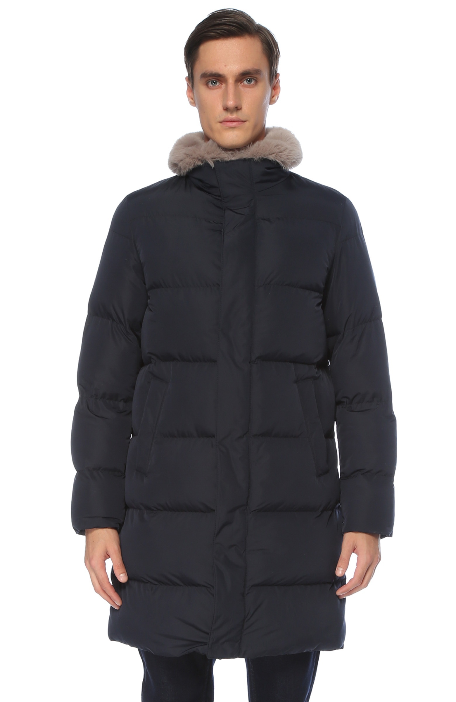 Slim Fit Lacivert Kapitone Mont