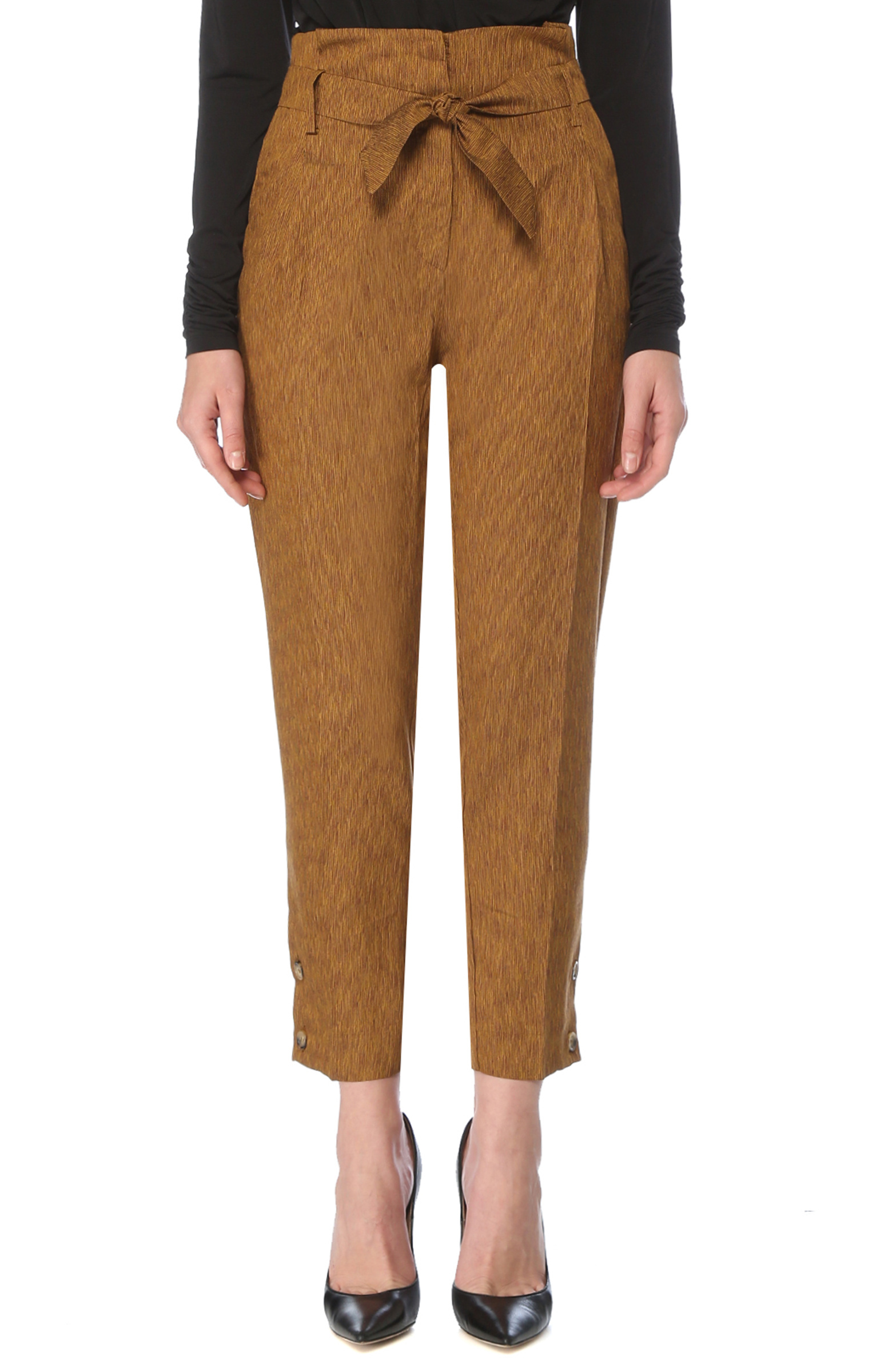 Regular Fit Camel Yüksek Bel Pilili Pantolon