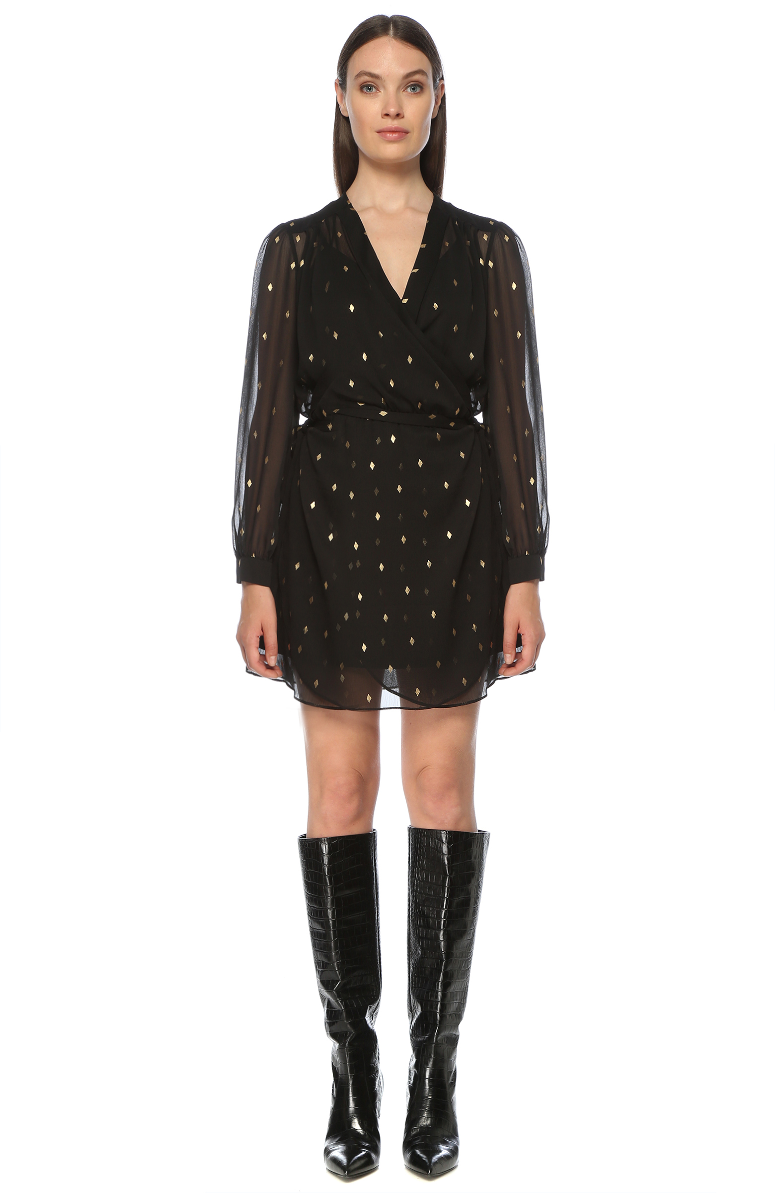 Siyah Desenli Mini Elbise Siyah Desenli Mini Elbise