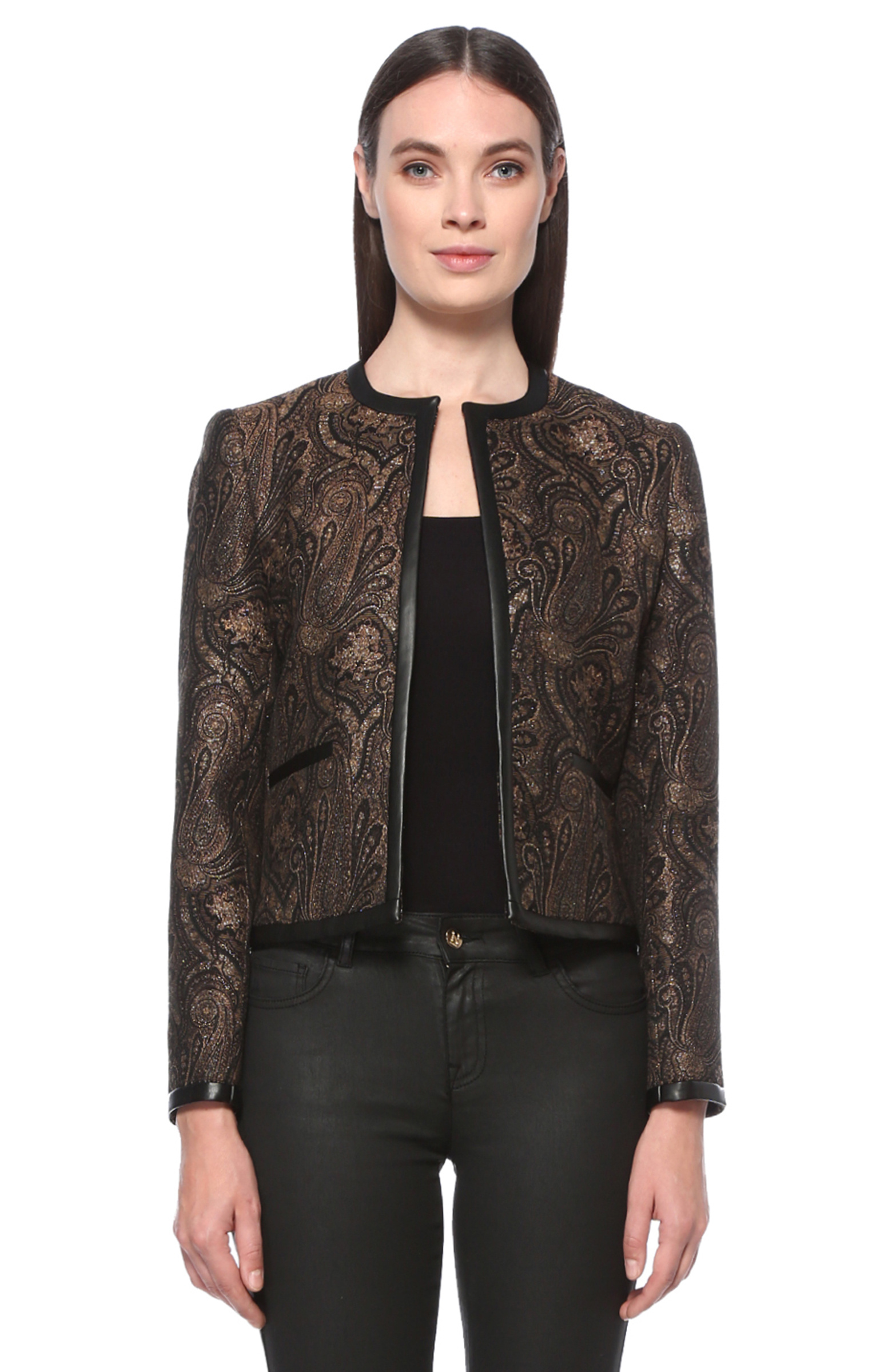 Regular Fit Siyah Etnik Desenli Ceket