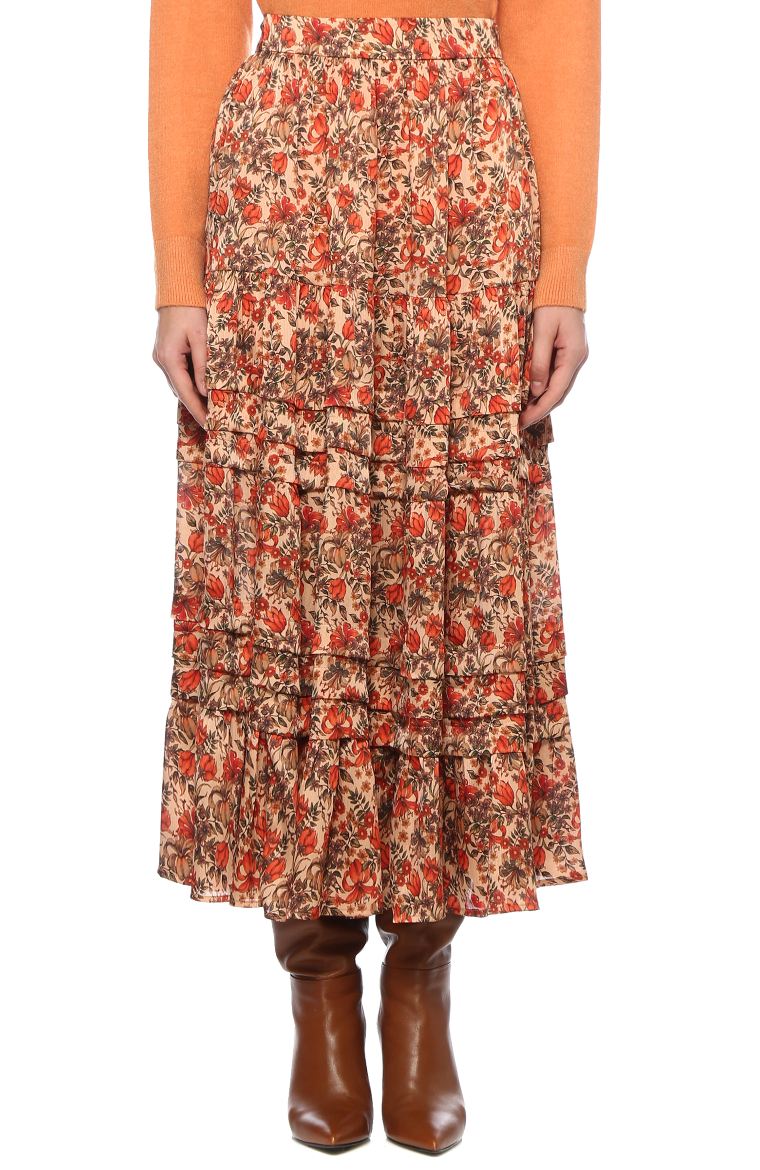 Çiçek Desenli Midi Etek