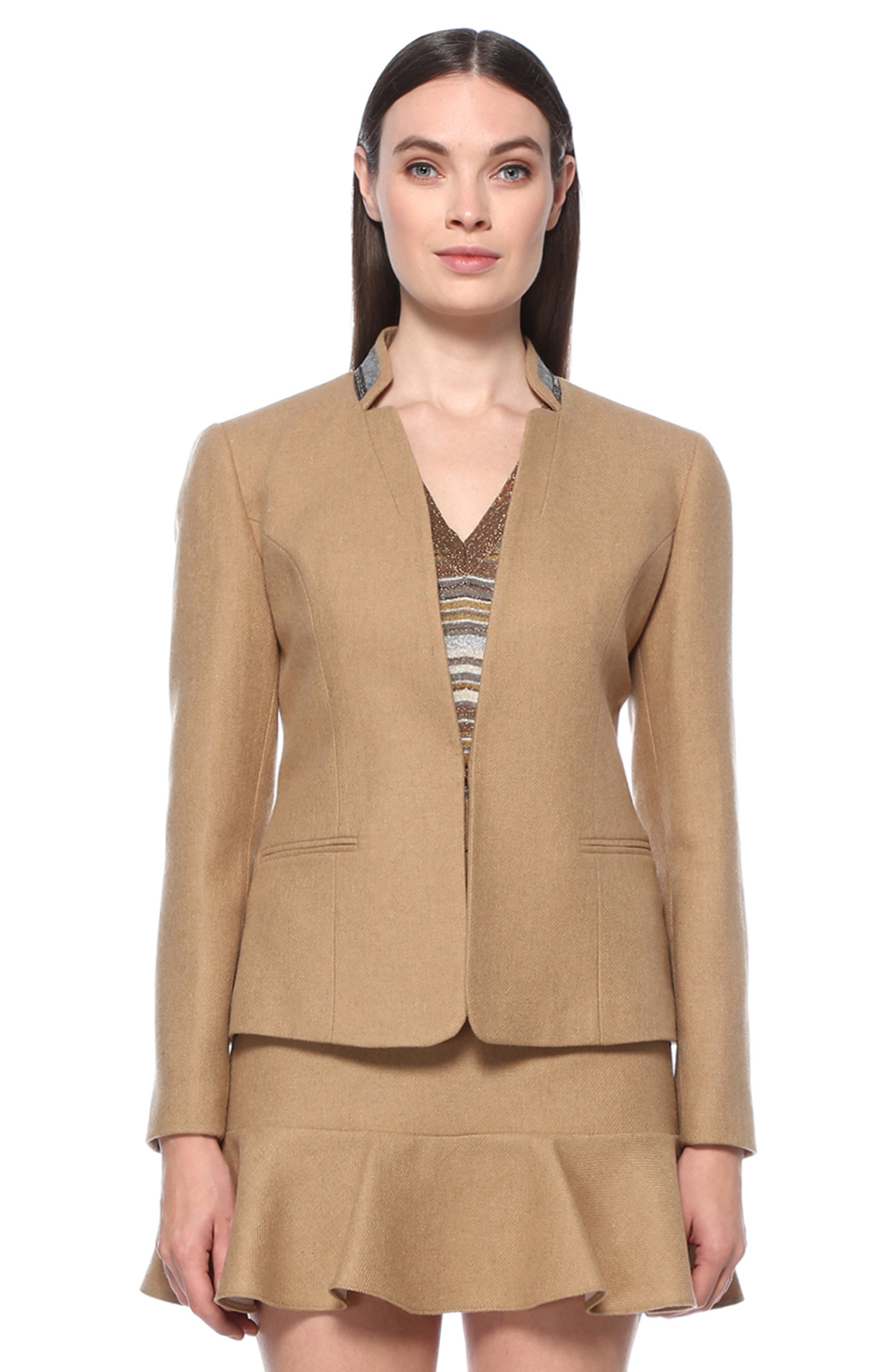 Slim Fit Camel Yaka Detaylı Yün Ceket