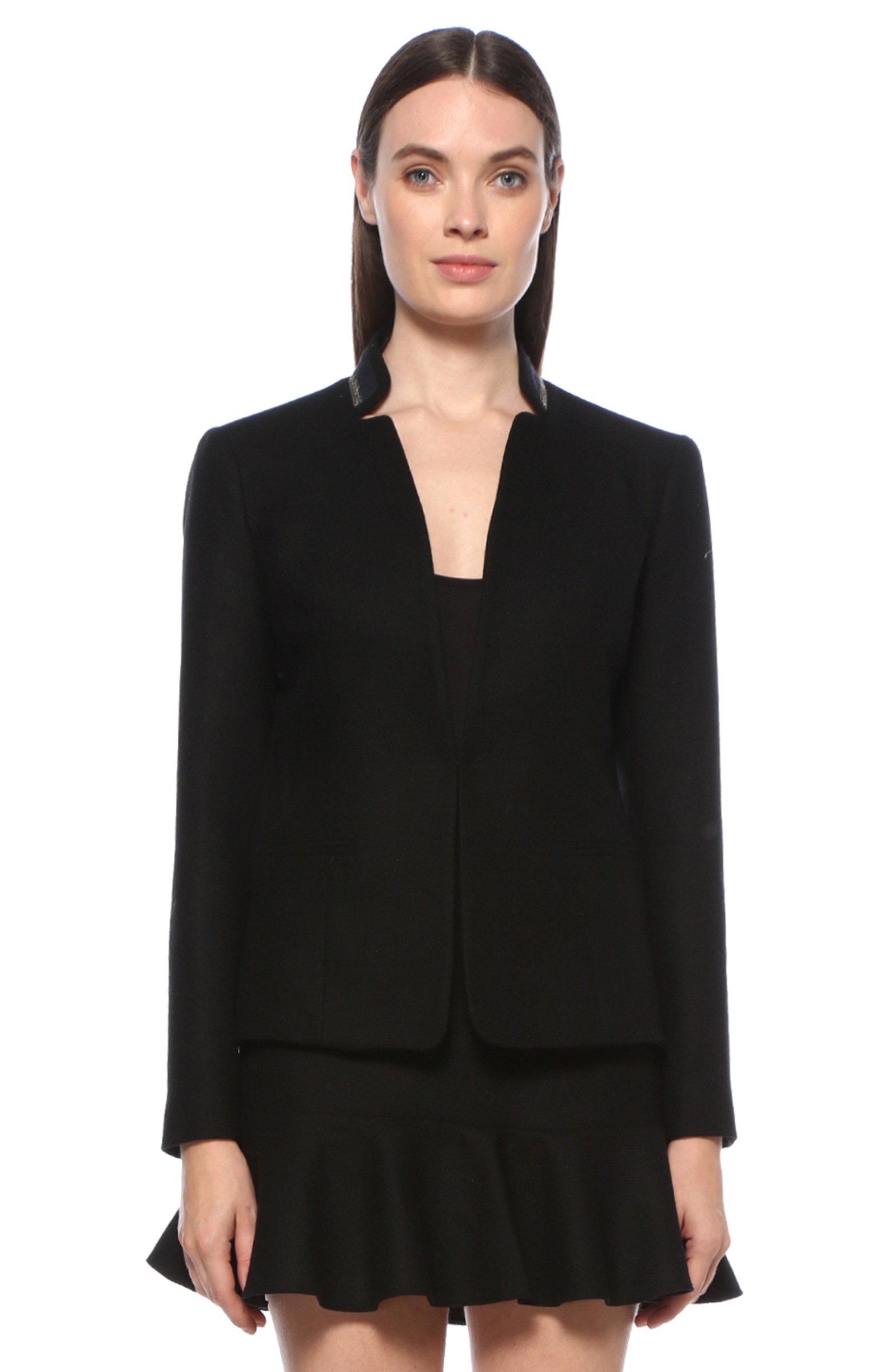 Slim Fit Siyah Zincir Garnili Yün Ceket Slim Fit Siyah Zincir Garnili Yün Ceket