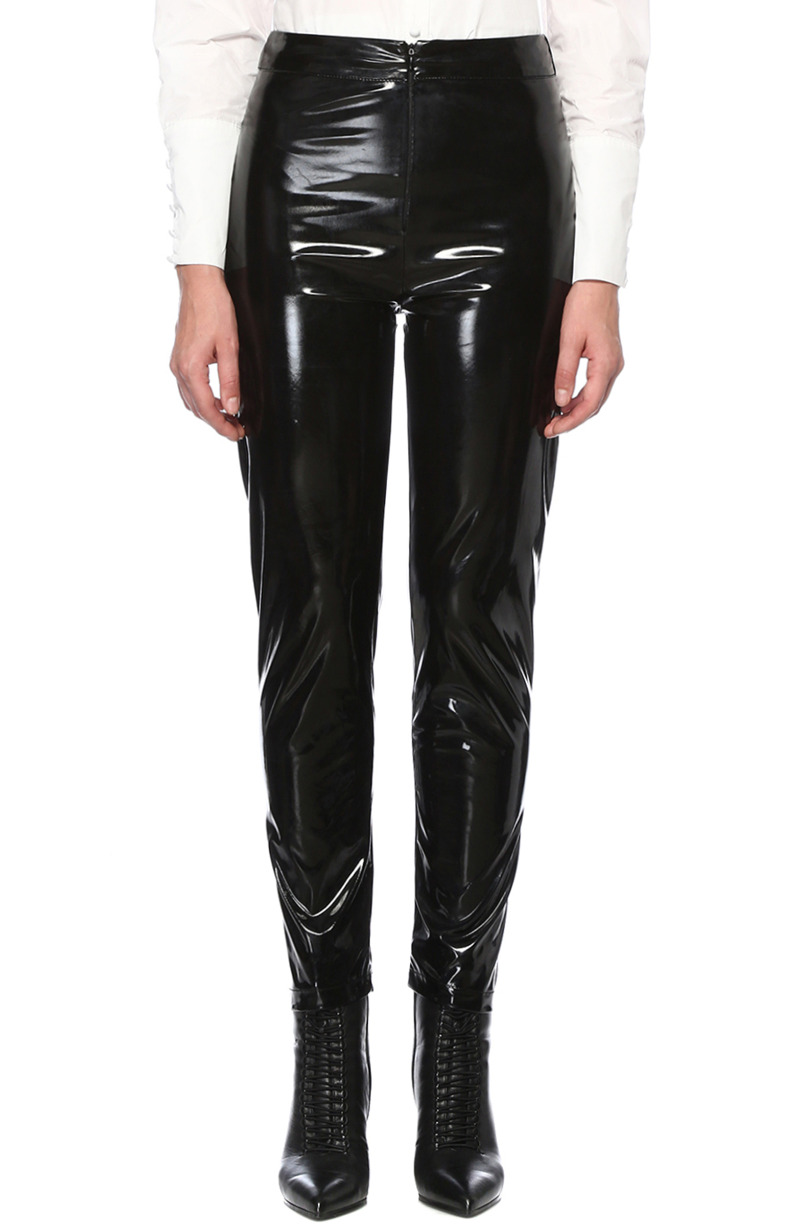 Slim Fit Siyah Parlak Dokulu Dar Paça Pantolon Slim Fit Siyah Parlak Dokulu Dar Paça Pantolon