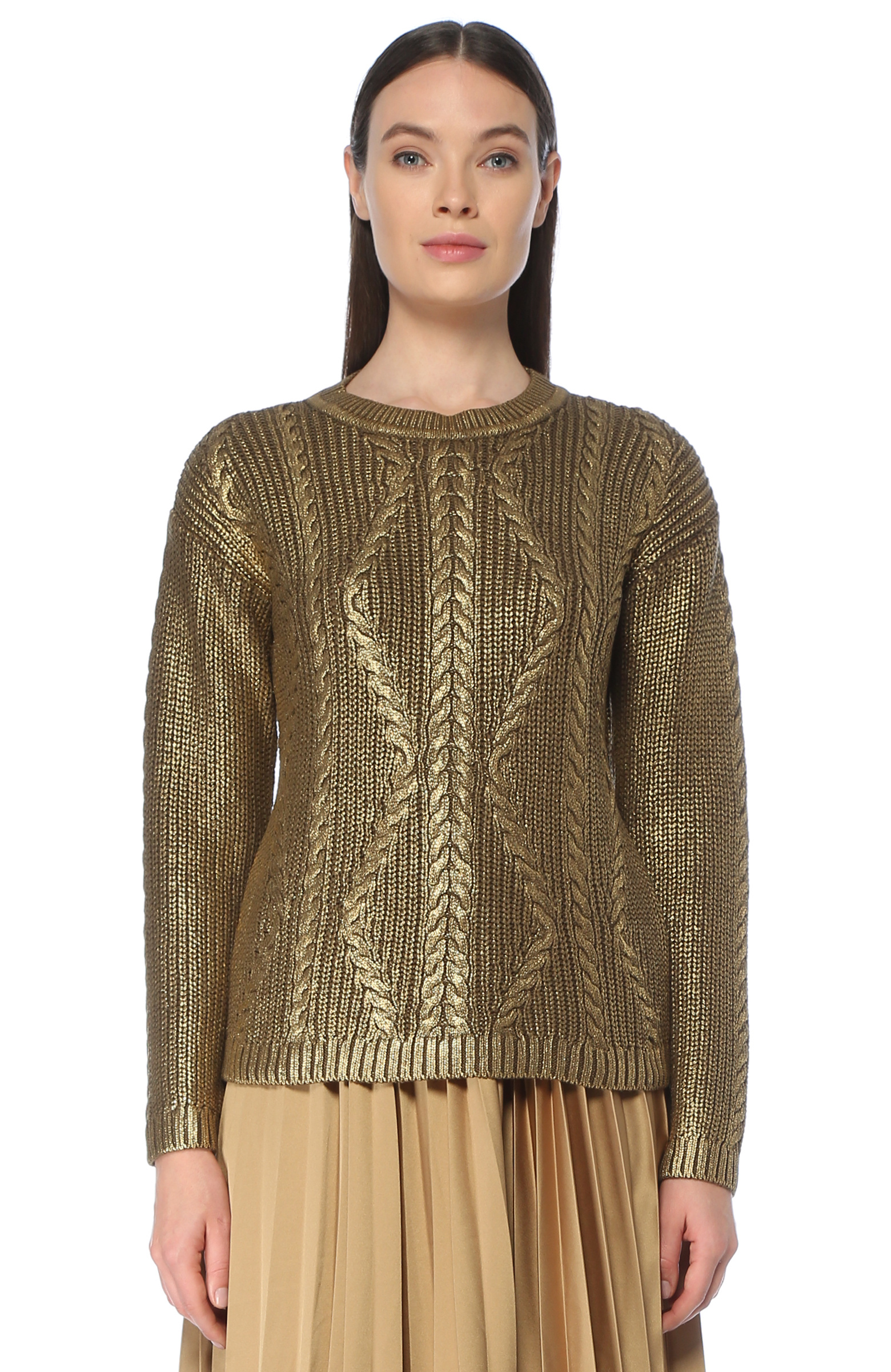 Haki Bisiklet Yaka Örgü Dokulu Kazak