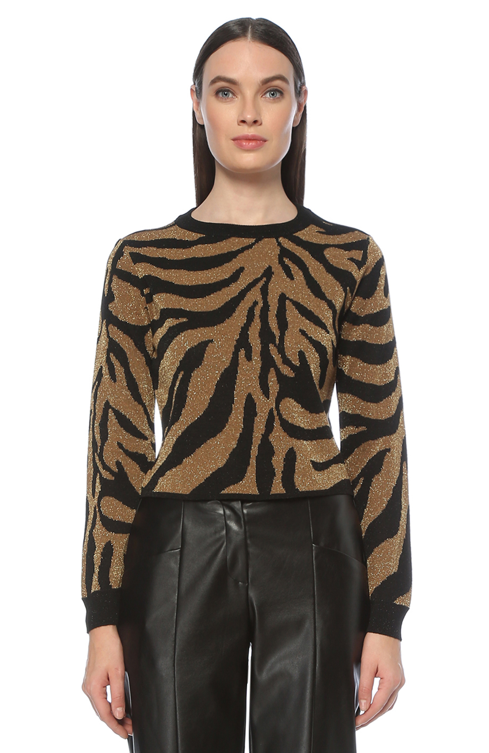 Regular Fit Siyah Zebra Jakarlı Kazak