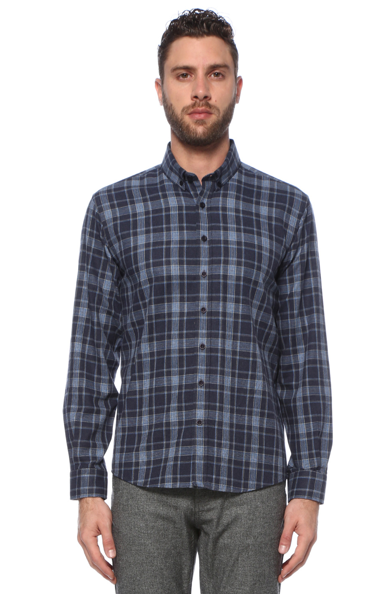 Regular Fit Lacivert Ekose Desenli Gömlek