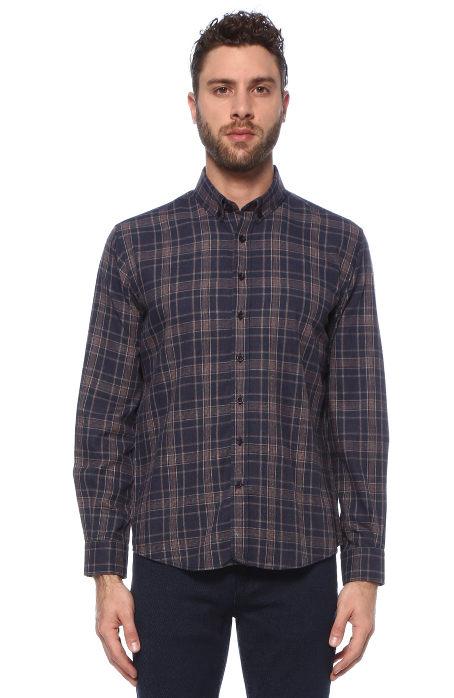 Regular Fit Bordo Ekose Desenli Gömlek Regular Fit Bordo Ekose Desenli Gömlek