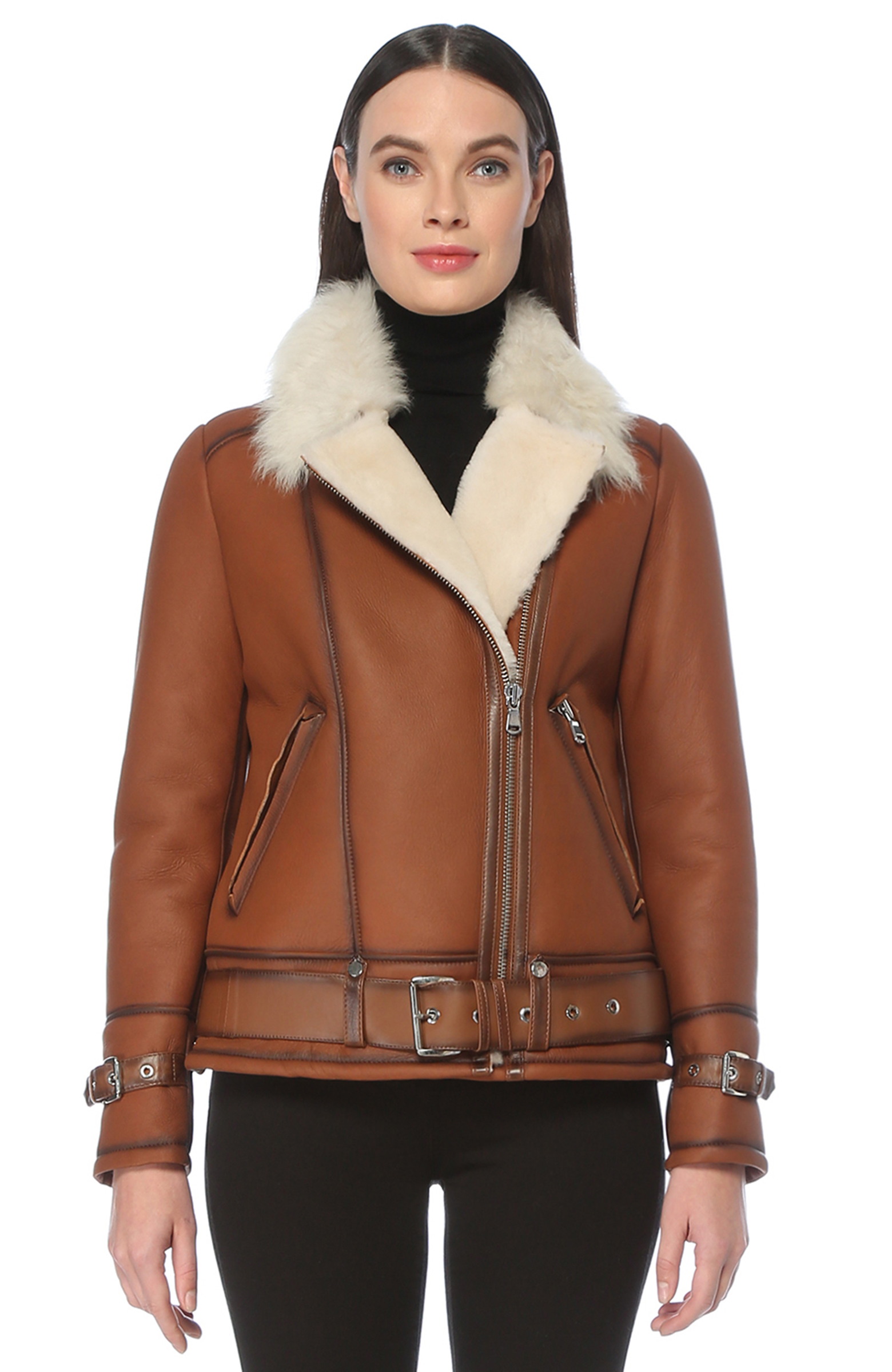 Basic Fit Taba Shearling Detaylı Deri Mont Basic Fit Taba Shearling Detaylı Deri Mont