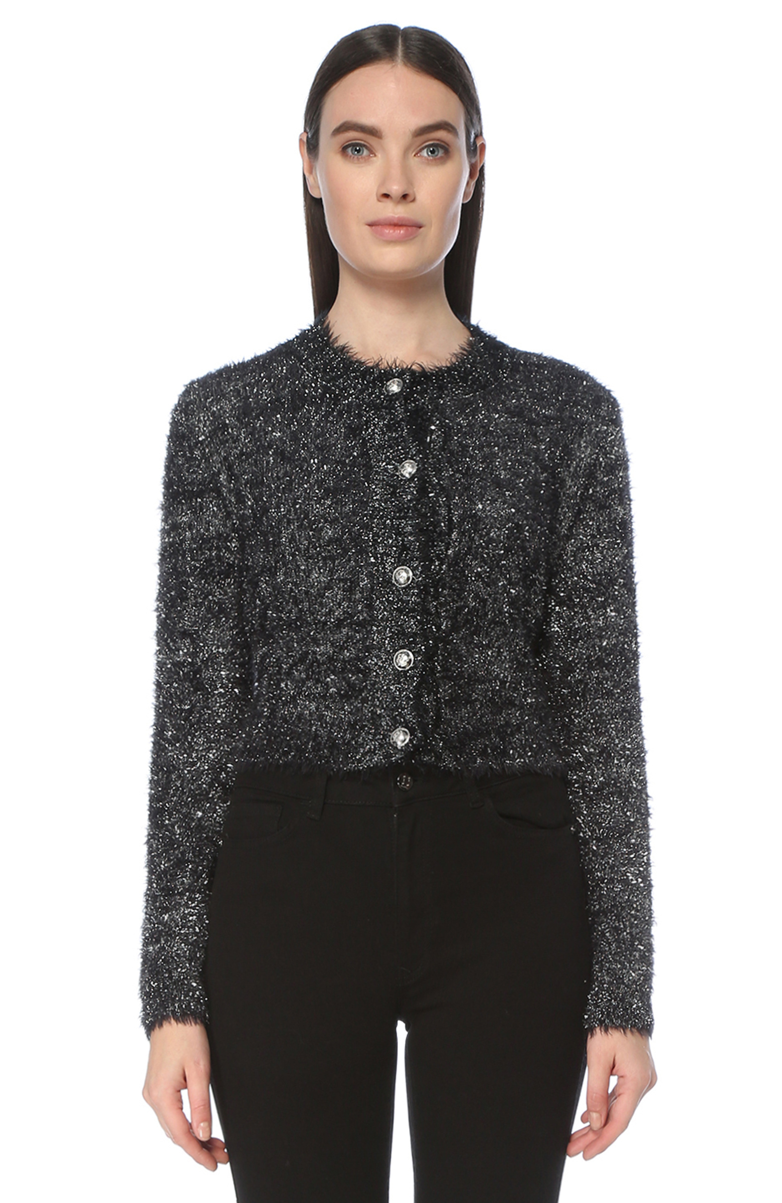 Slim Fit Antrasit Dokulu Hırka