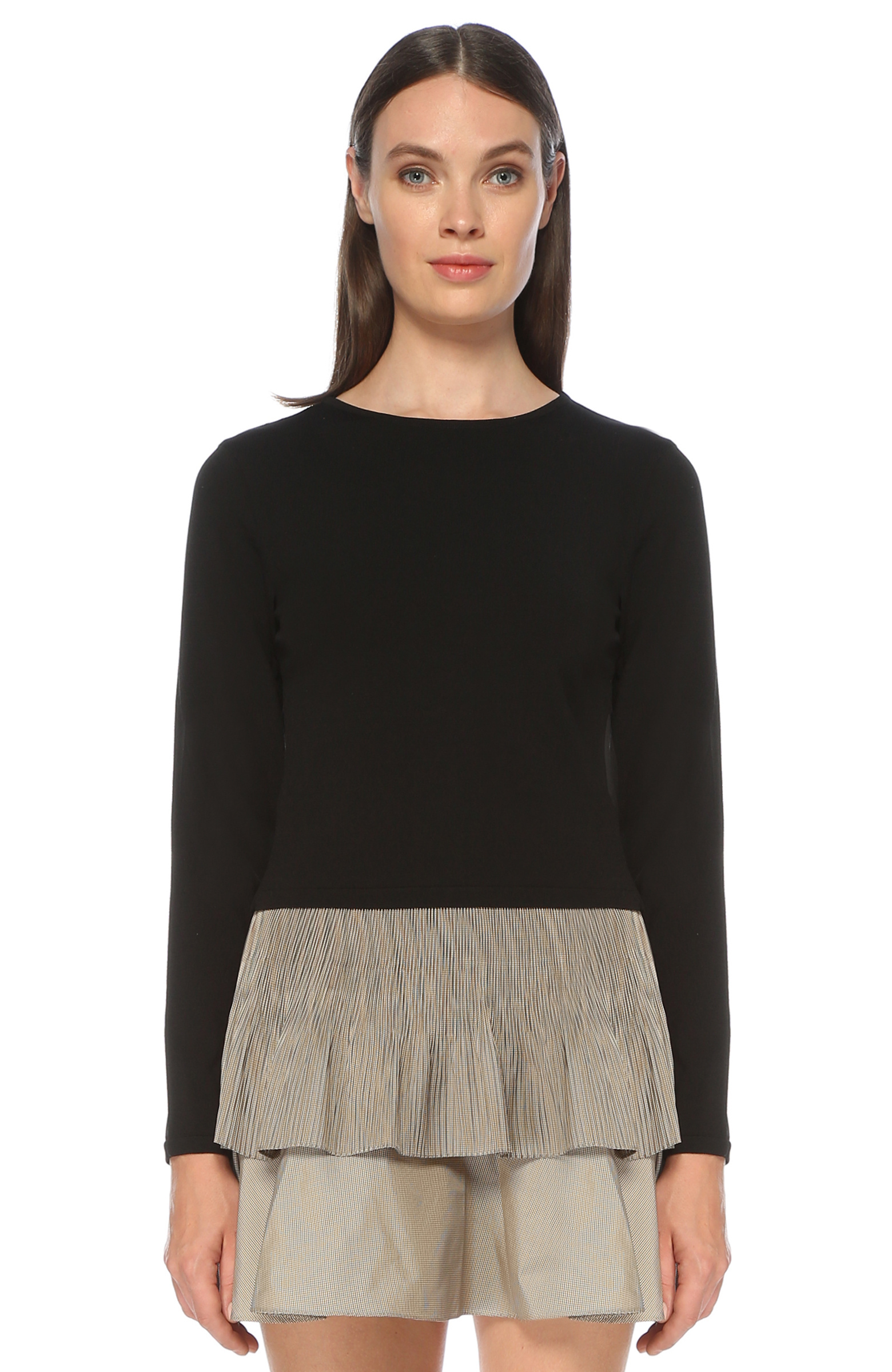 Slim Fit Siyah Sırt Dekolteli Kazak