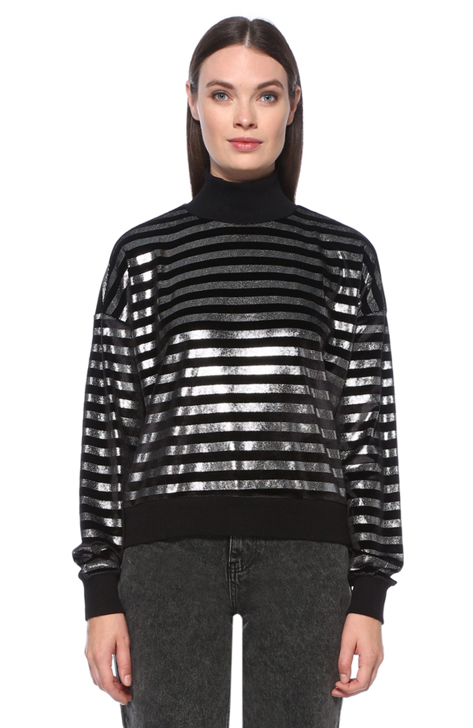 Siyah Silver Çizgili Sweatshirt