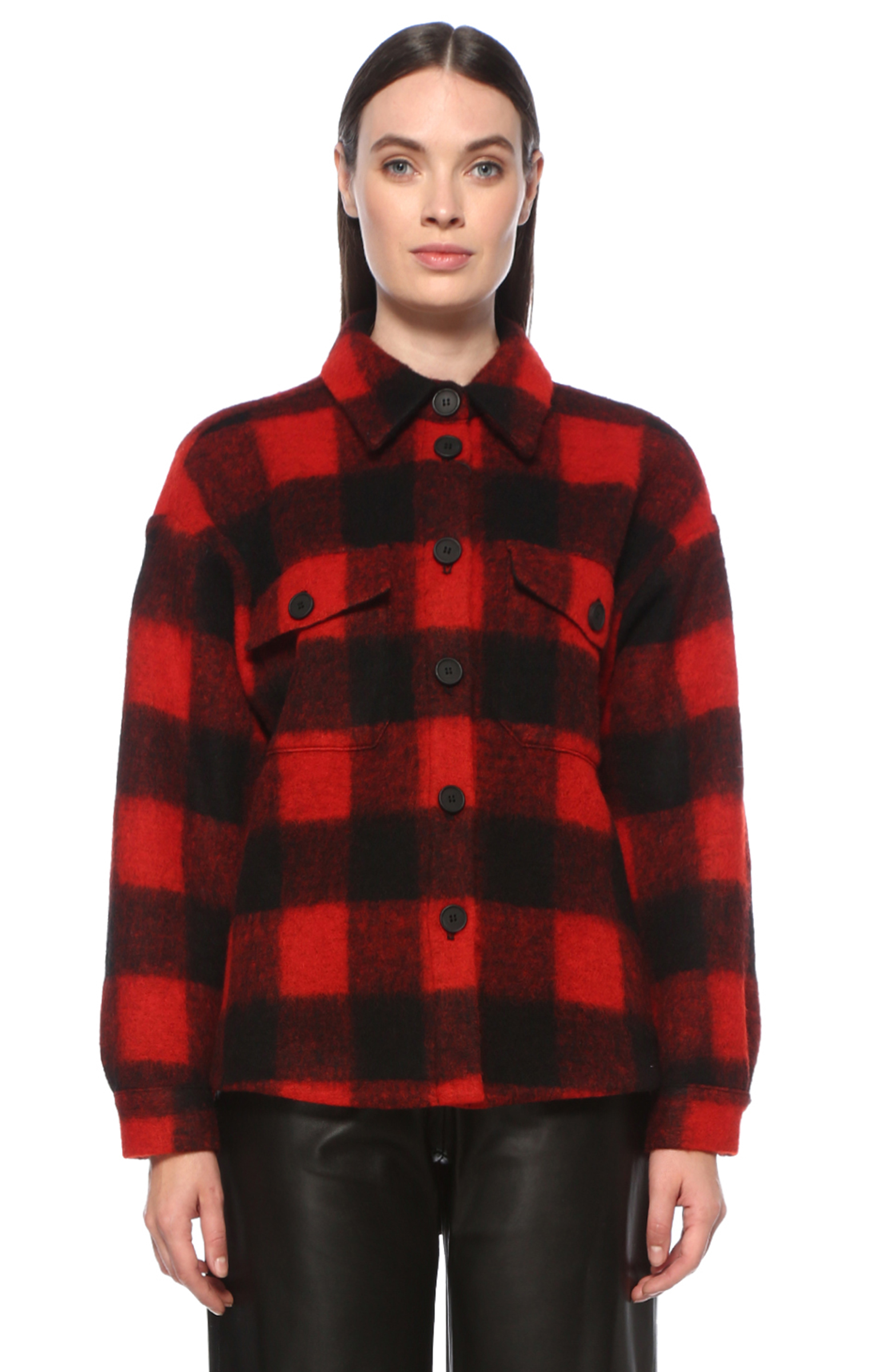 Basic Fit Kırmızı Siyah Ekose Desenli Yün Ceket Basic Fit Kırmızı Siyah Ekose Desenli Yün Ceket