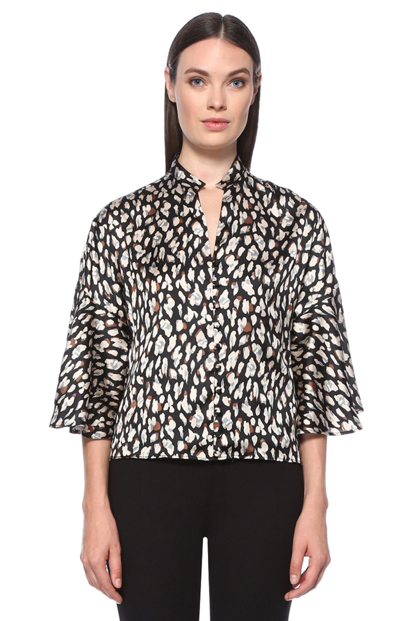 Siyah Leopar Desenli Truvakar Kol Gömlek