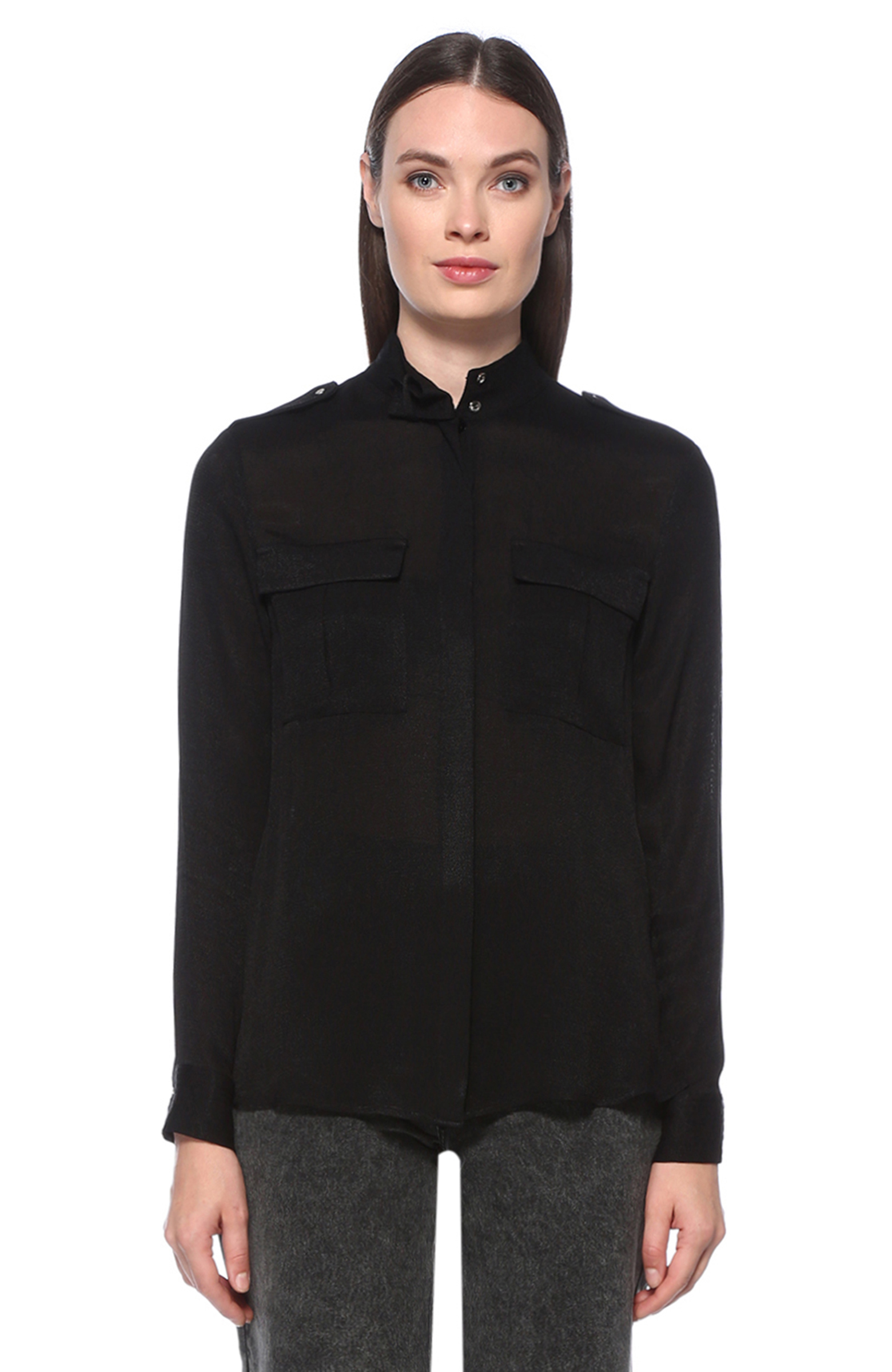 Basic Fit Siyah Cep Detaylı Gömlek