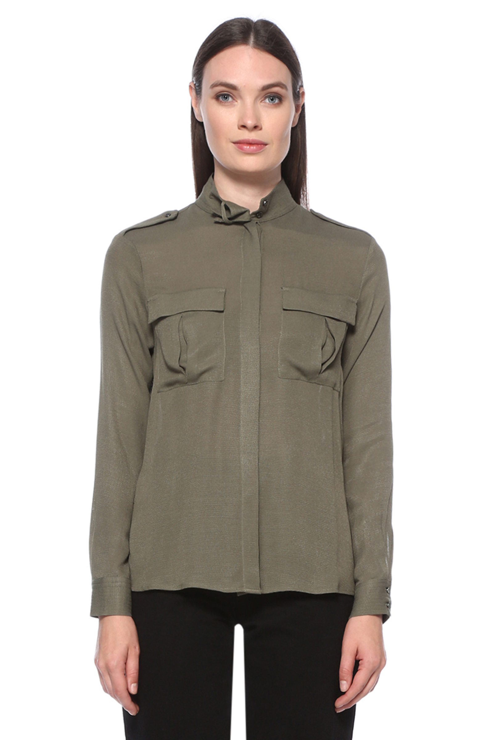 Basic Fit Haki Cep Detaylı Gömlek Basic Fit Haki Cep Detaylı Gömlek