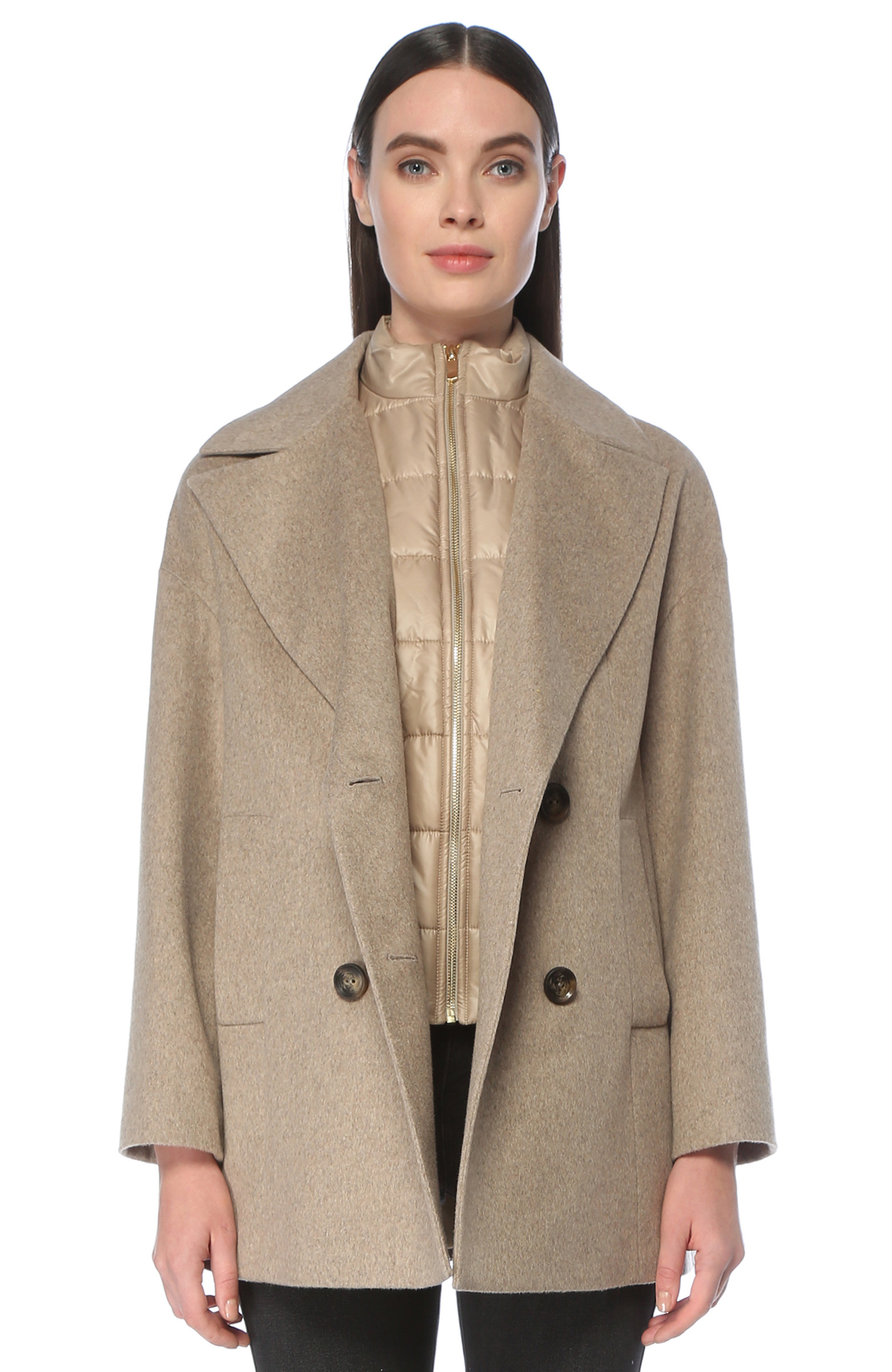 Basic Fit Bej Kelebek Yaka Yün Kaban