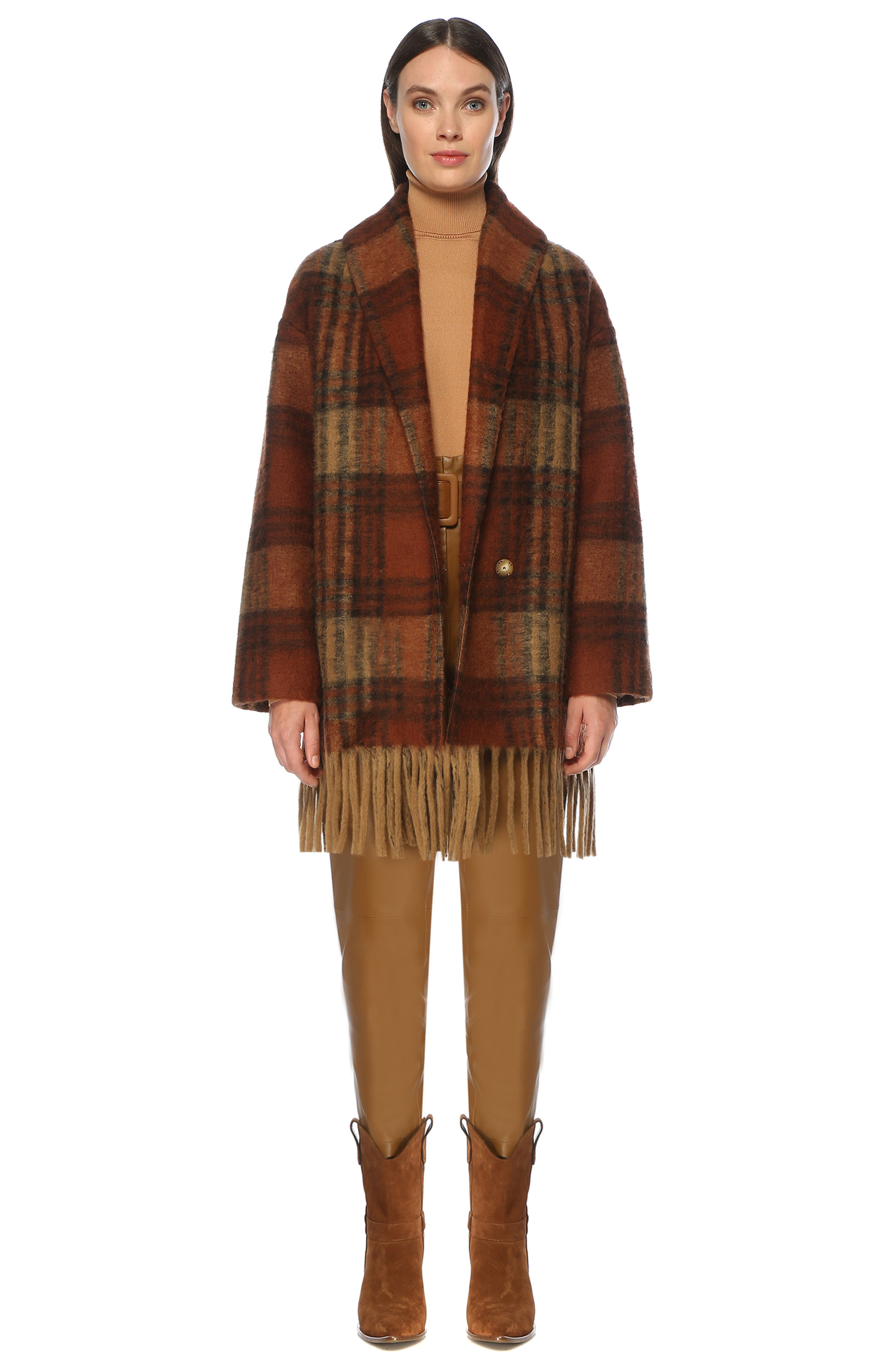 Kahverengi Şal Yaka Ekoseli Kaban