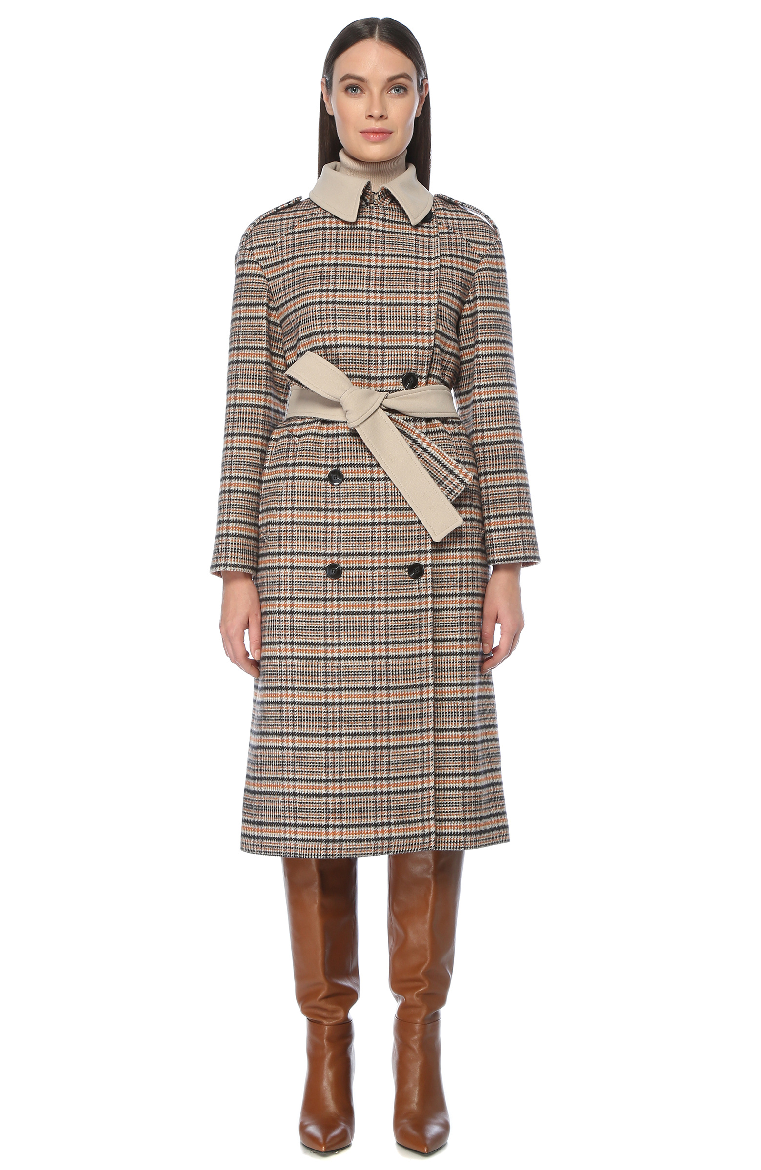 Basic Fit Bej Kazayağı Desenli Yün Palto Basic Fit Bej Kazayağı Desenli Yün Palto